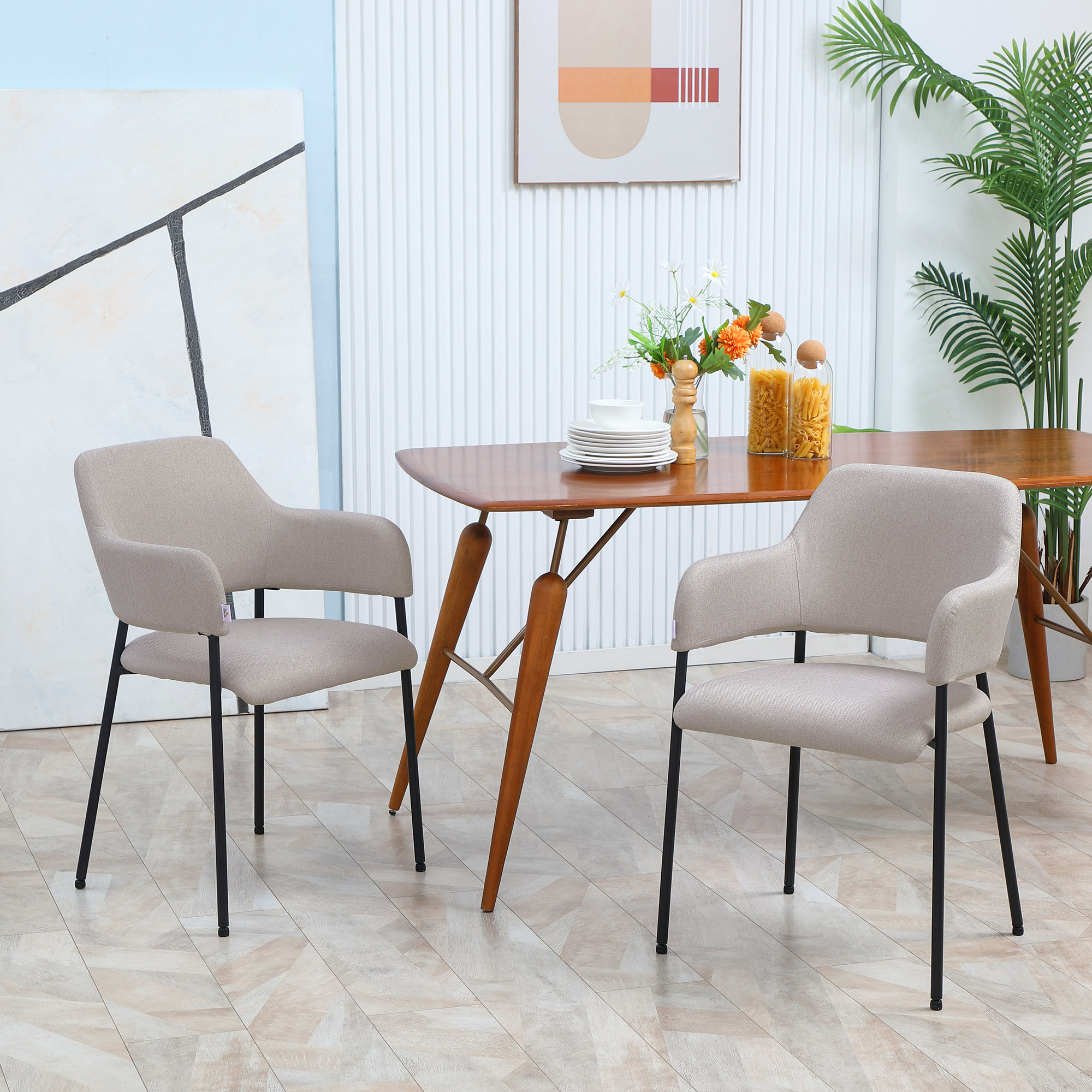 HOMCOM Modern Dining Chairs Set of 2, Linen Touch Fabric Accent Chairs ...