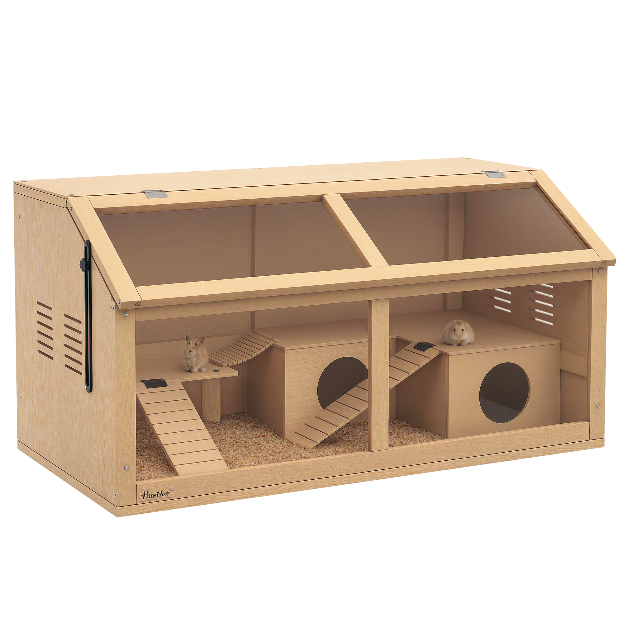 PawHut Rat Cage, Hamster Cage Wooden with Suspension Bridge, Ladders ...