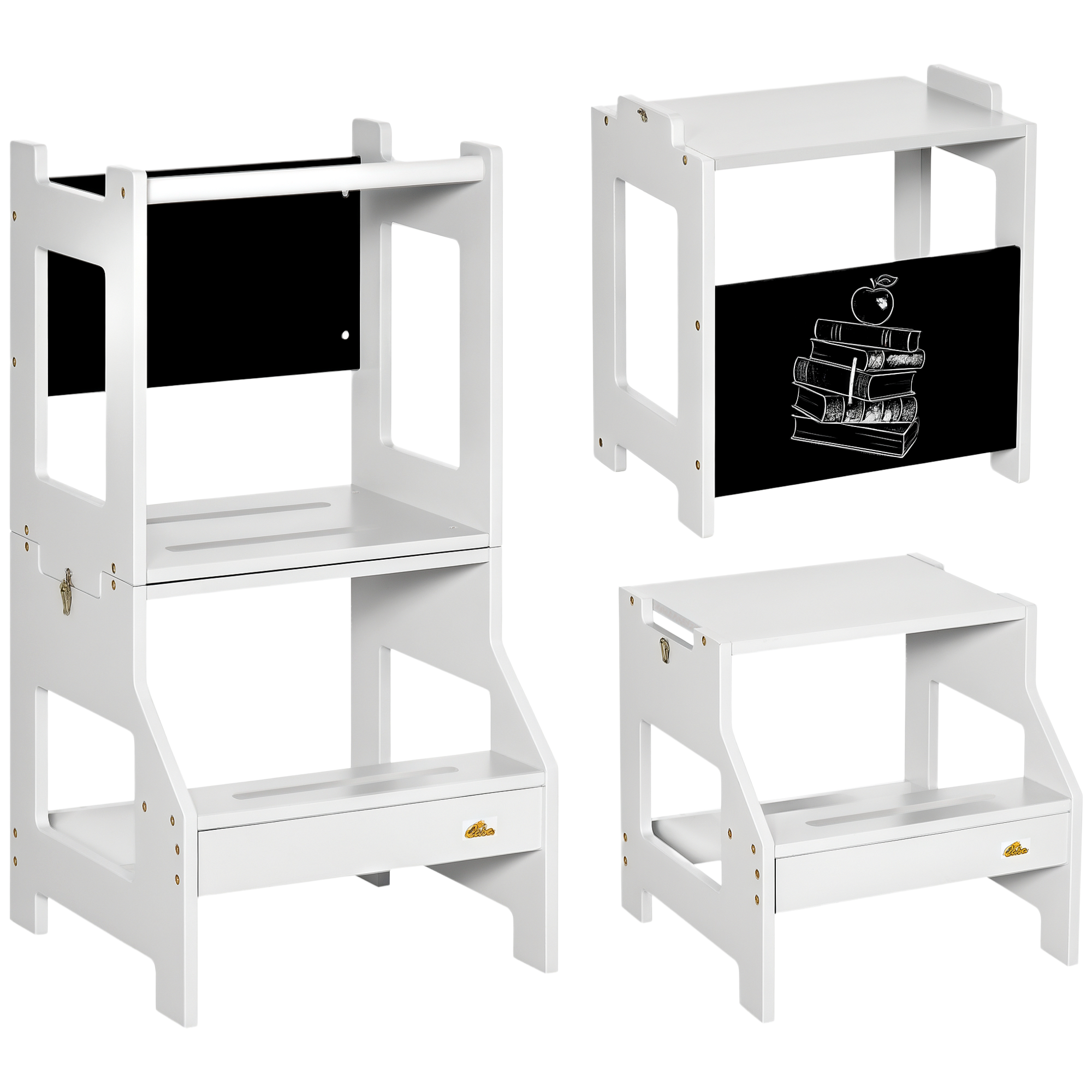 Qaba 2-in-1 Kids Kitchen Helper Step Stool, Detachable Toddler Table ...