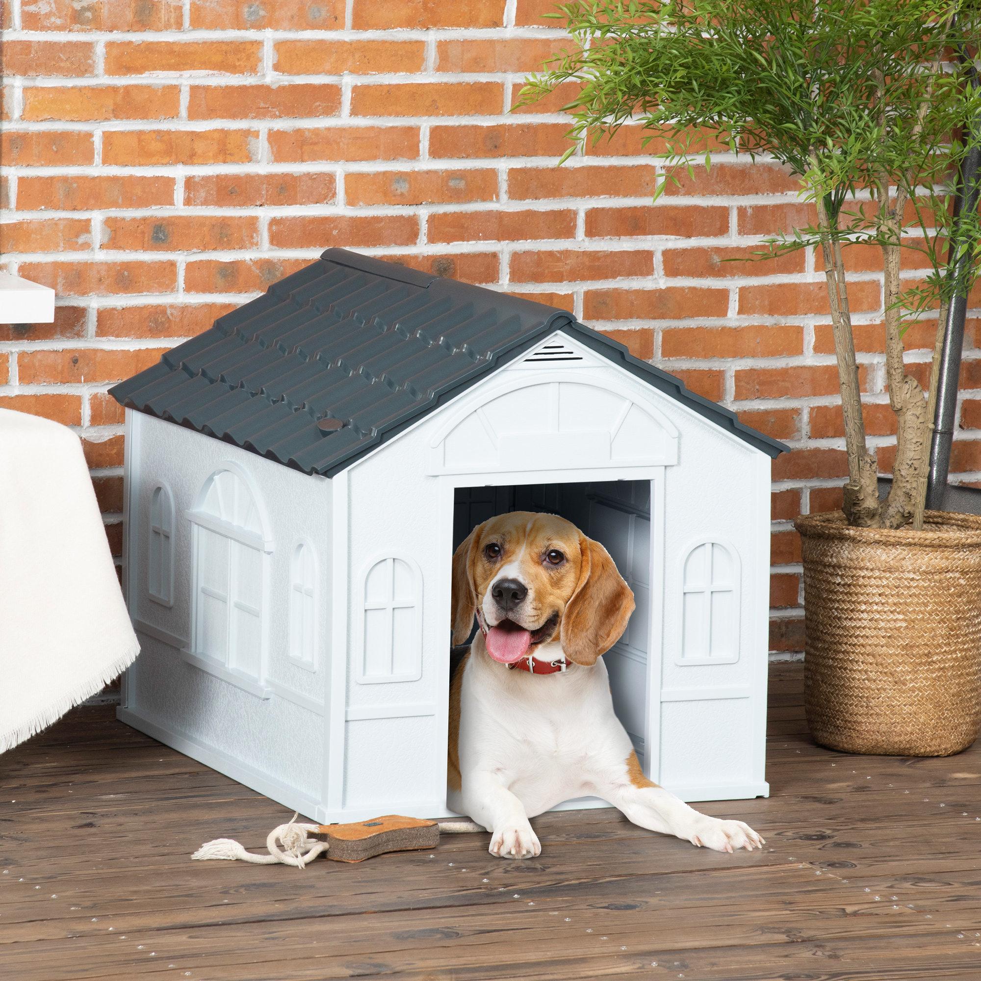 PawHut 26" Plastic Dog House Outdoor with Air Vents, for Small Medium ...
