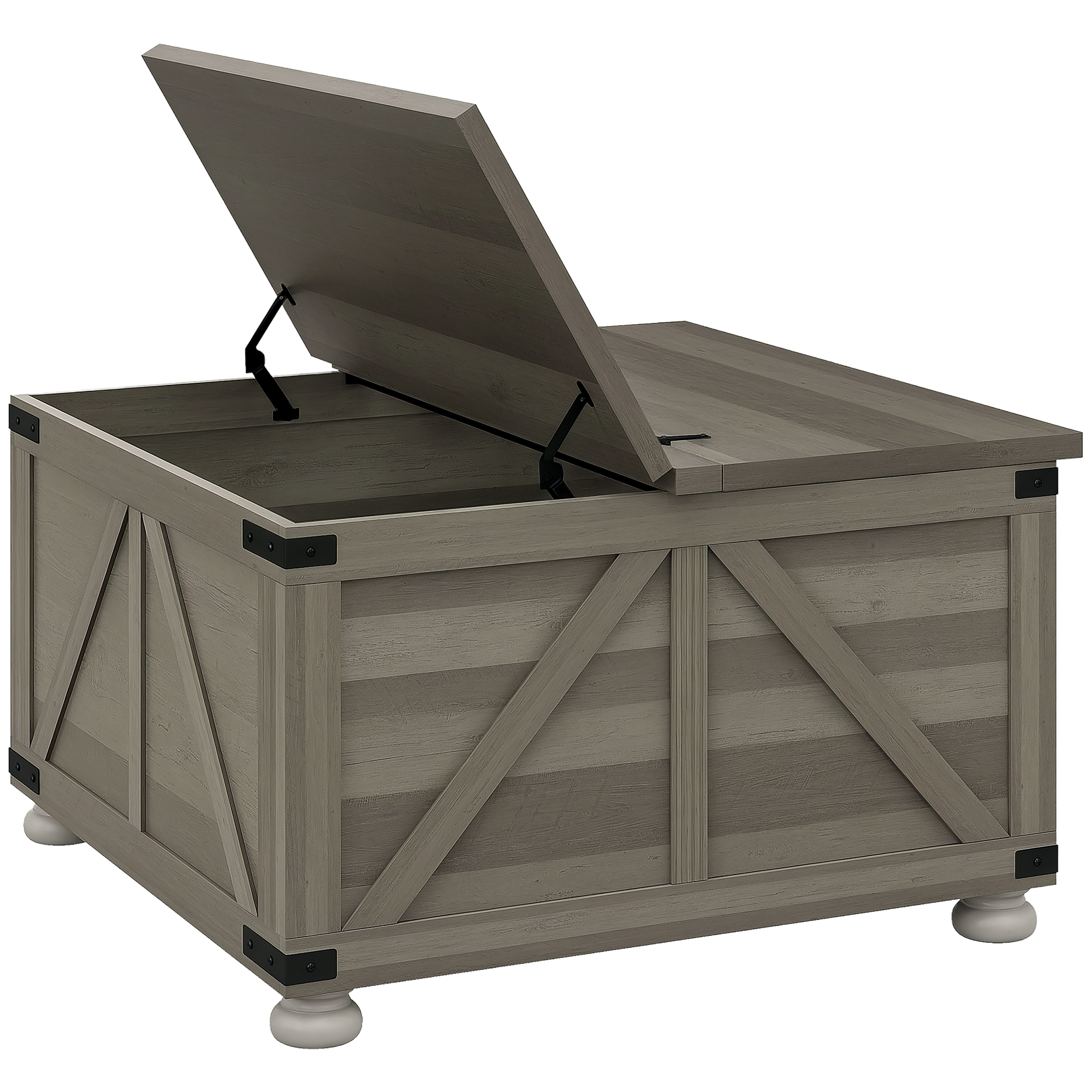 HOMCOM Farmhouse Square Coffee Table with Hidden Storage, Wooden Gray ...