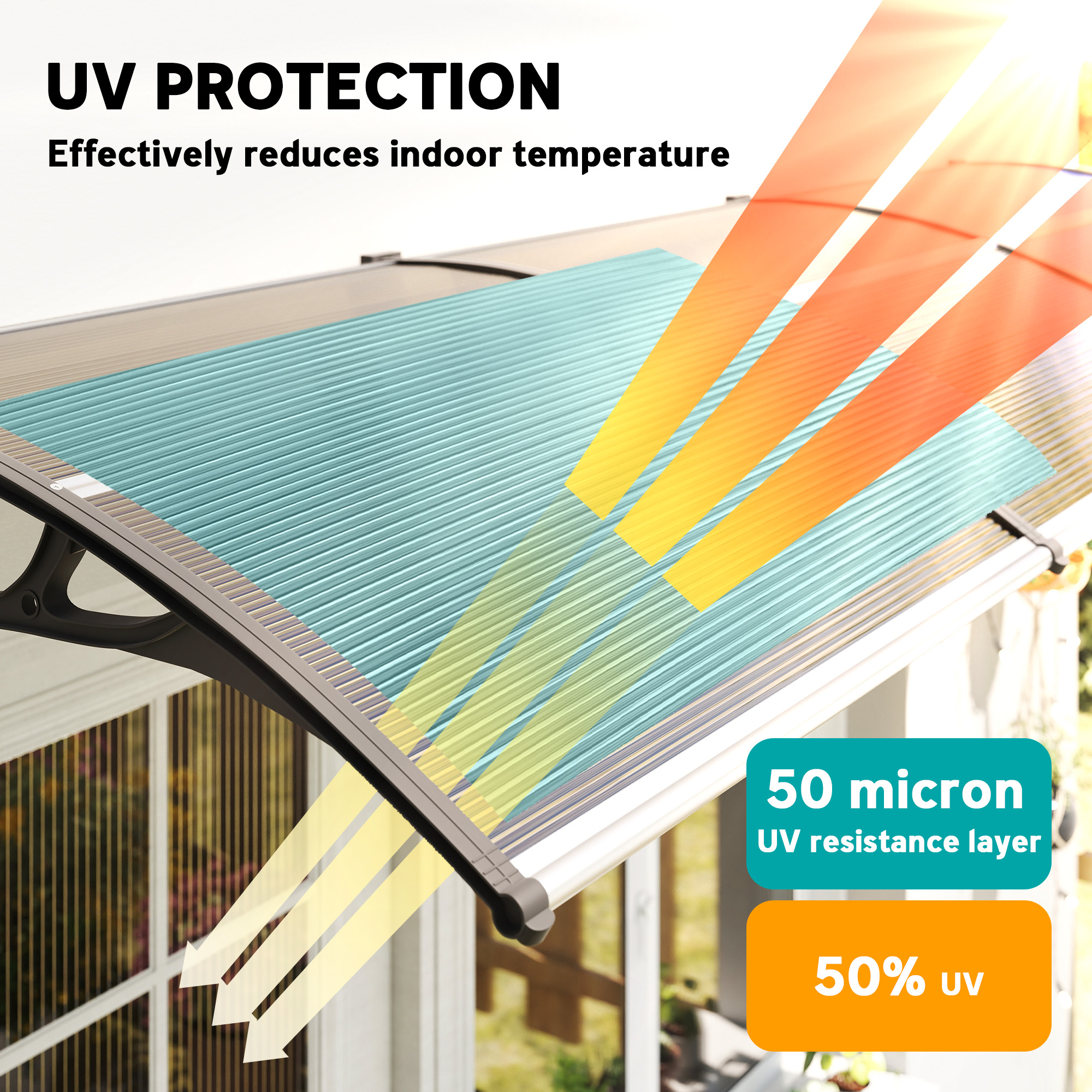 Outsunny Awning Door Canopy, 119.3" x 37.8" Polycarbonate Front Door ...