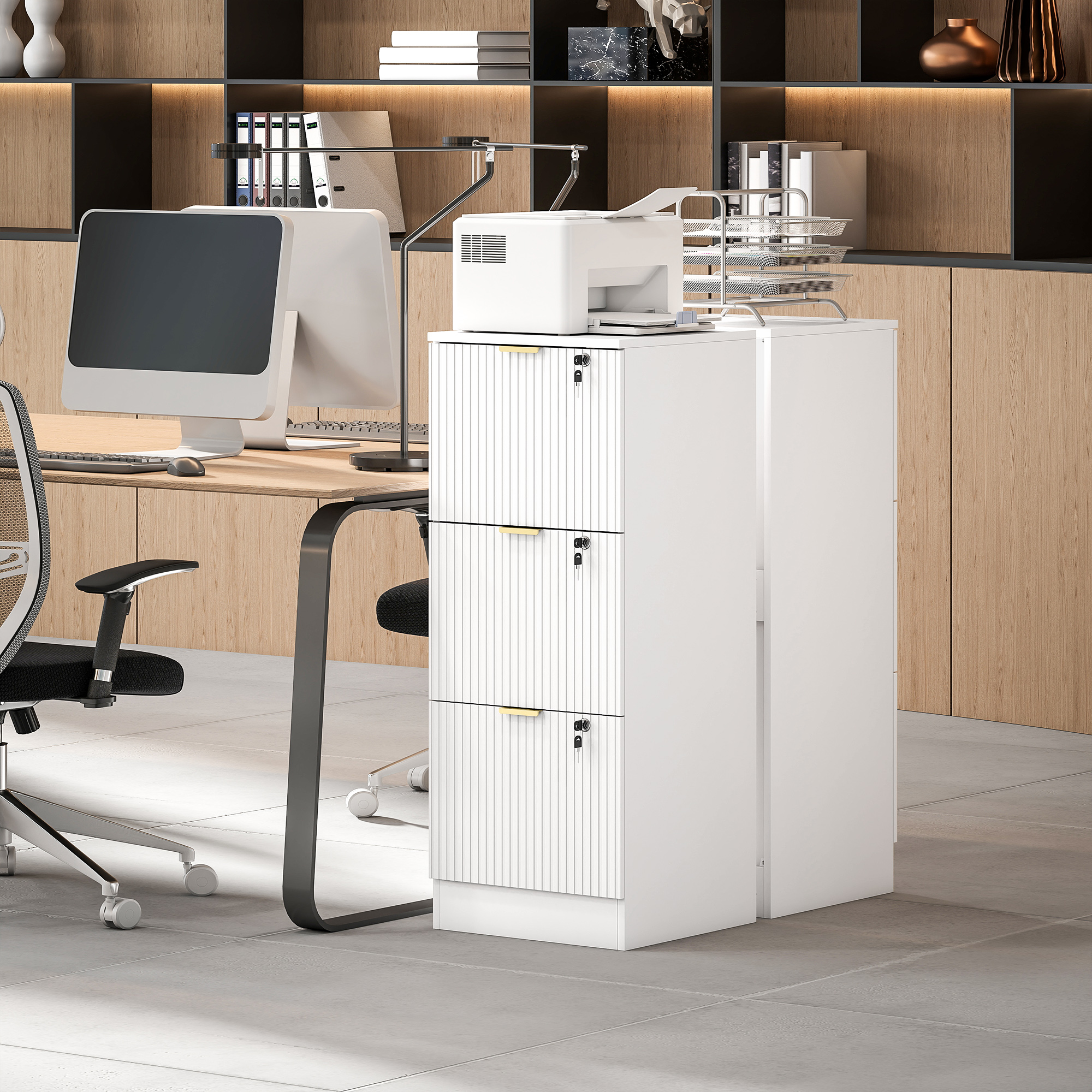 HOMCOM Lockable Filing Cabinet with 3 Fluted Drawers, File Cabinet with ...
