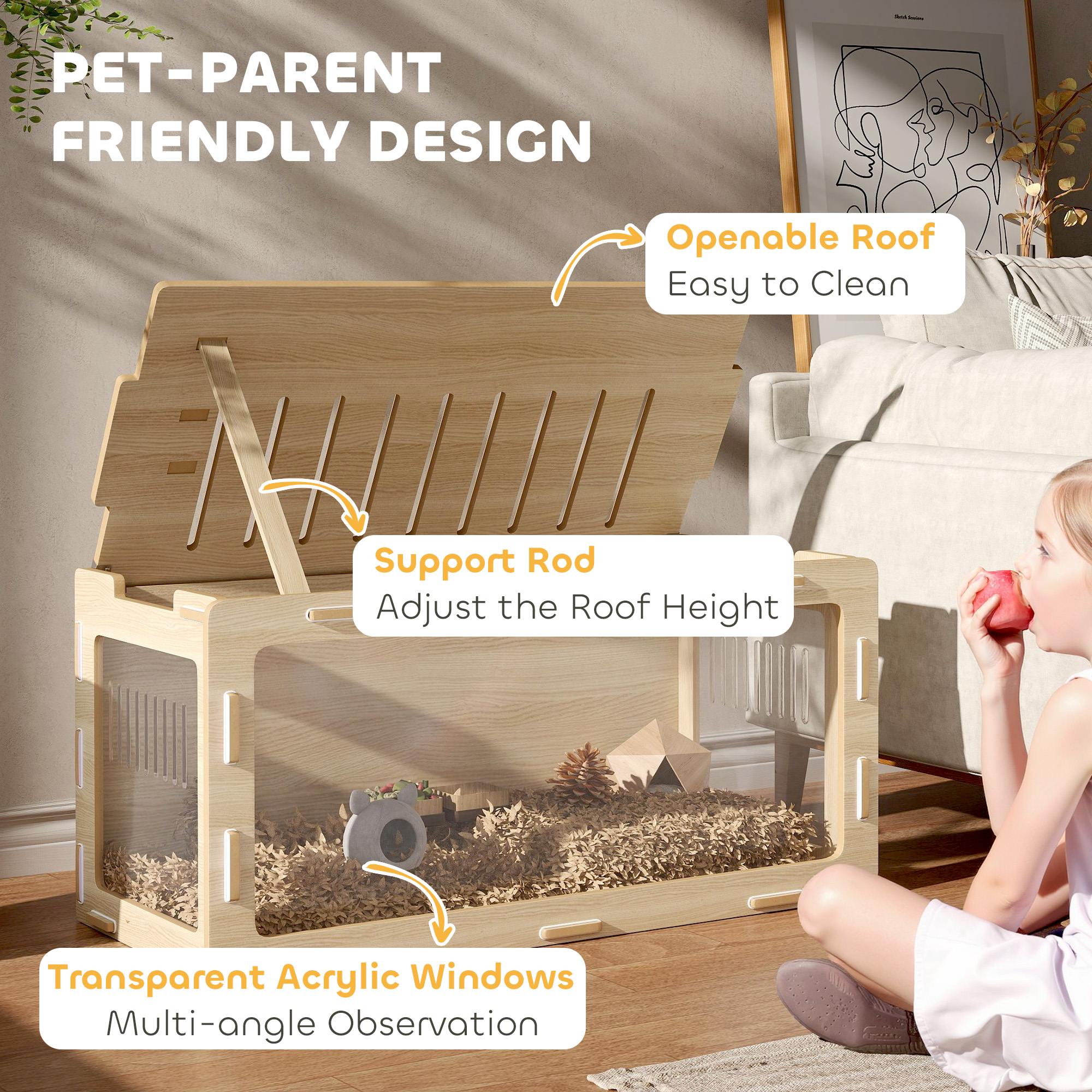 PawHut Hamster Cage with Easy View Acrylic Panels, Air Vents & Openable ...