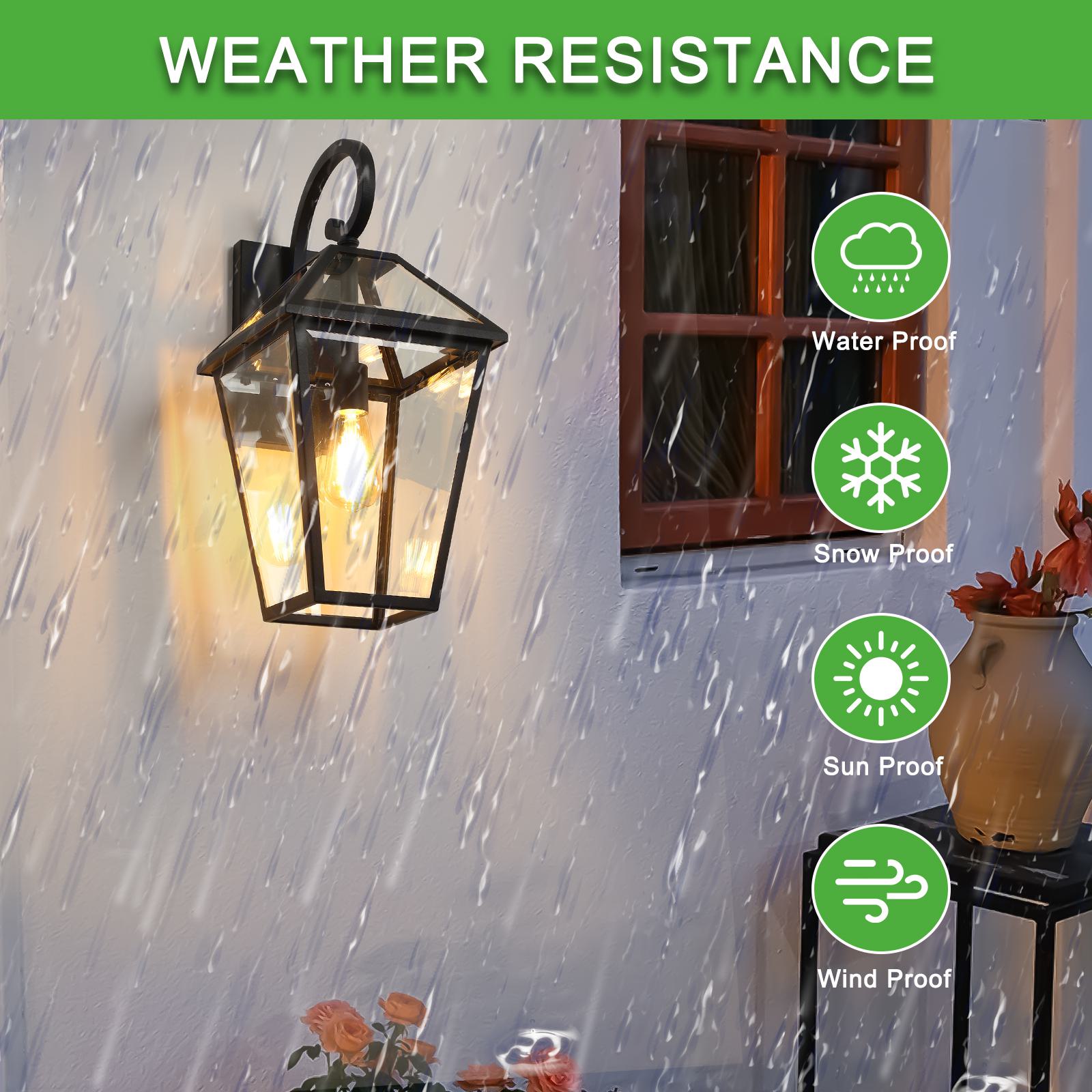 21" Outdoor Wall Lantern Light with Weather-Resistant Design, Black ...