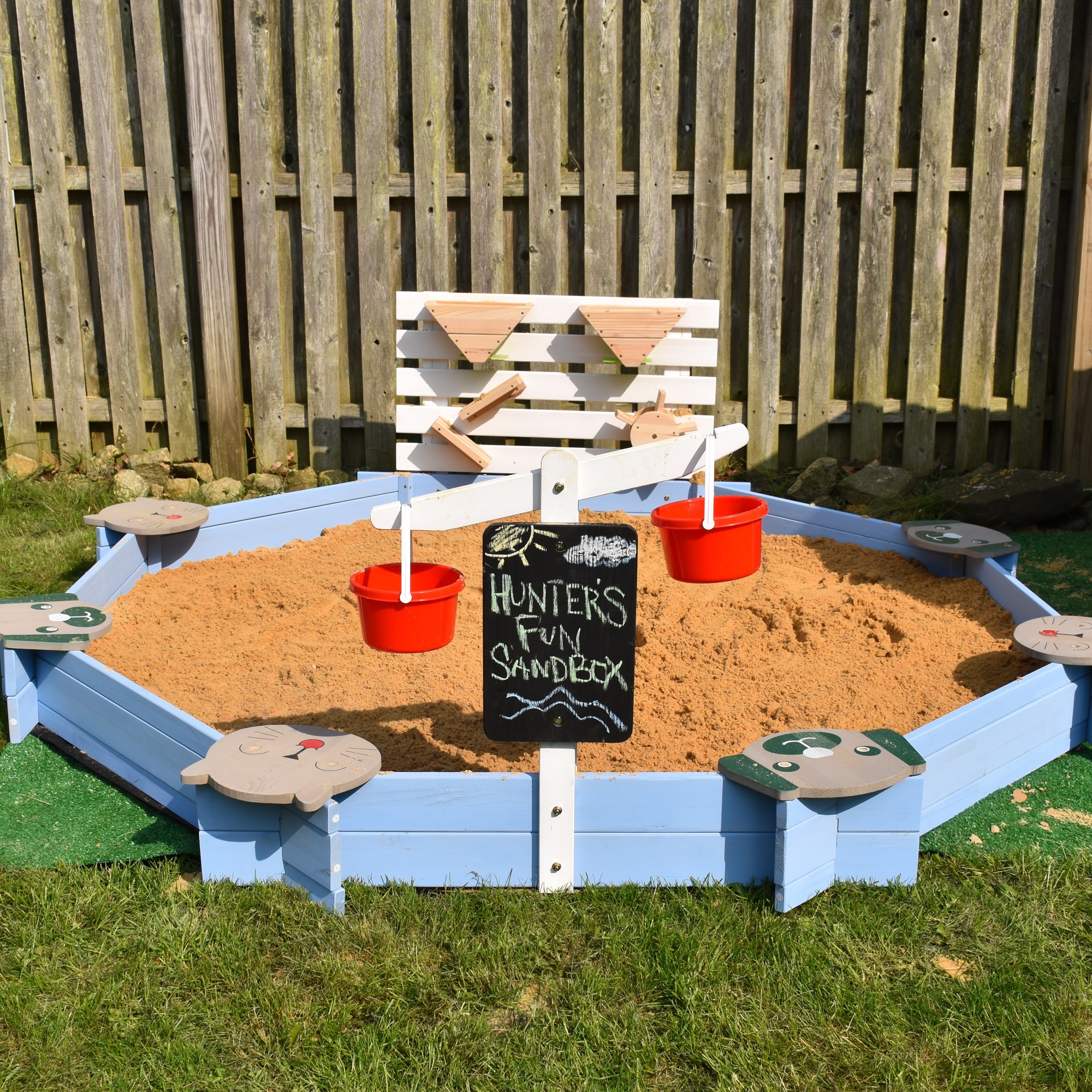 Outsunny Wooden Sandbox for 3-7 Years, 85" x 85" x 25", Blue | Aosom.com