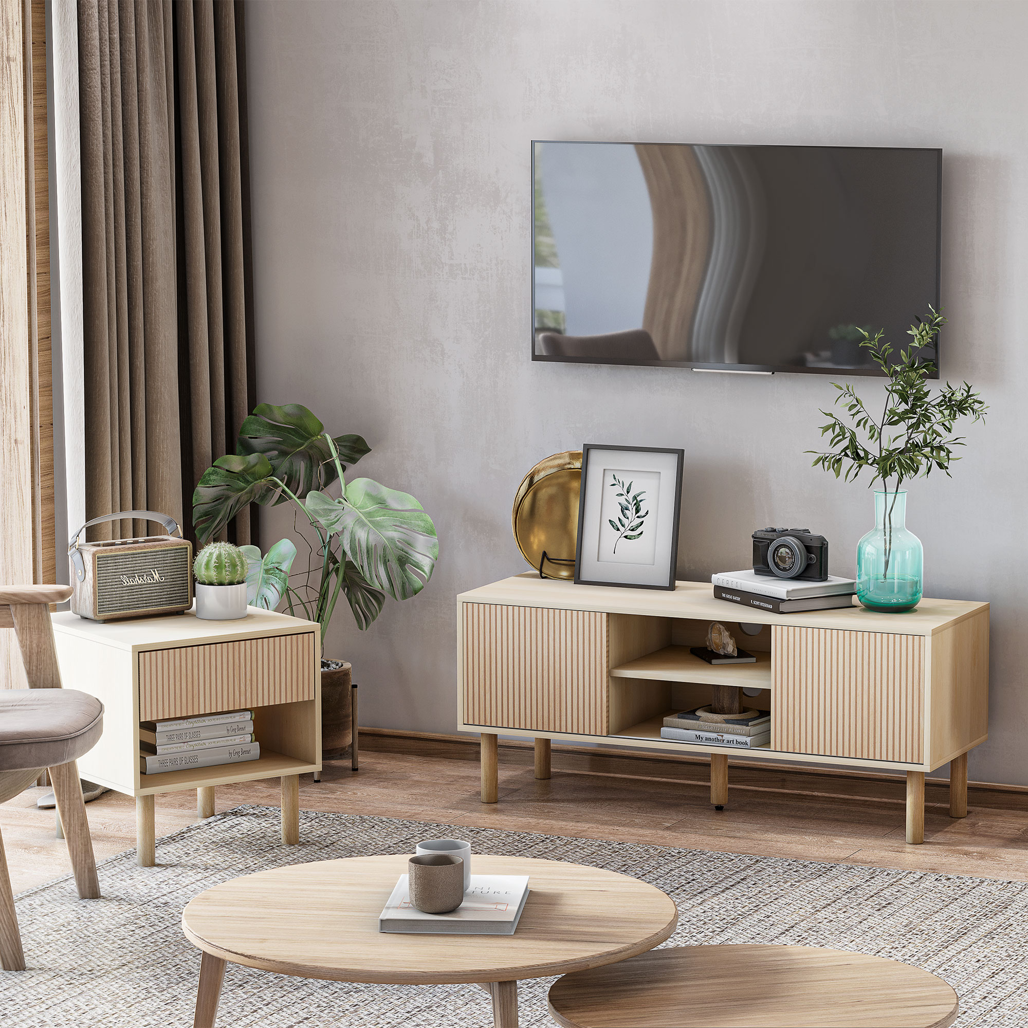HOMCOM Modern Bedside Table with Drawer and Open Shelf, Sofa Side Table ...