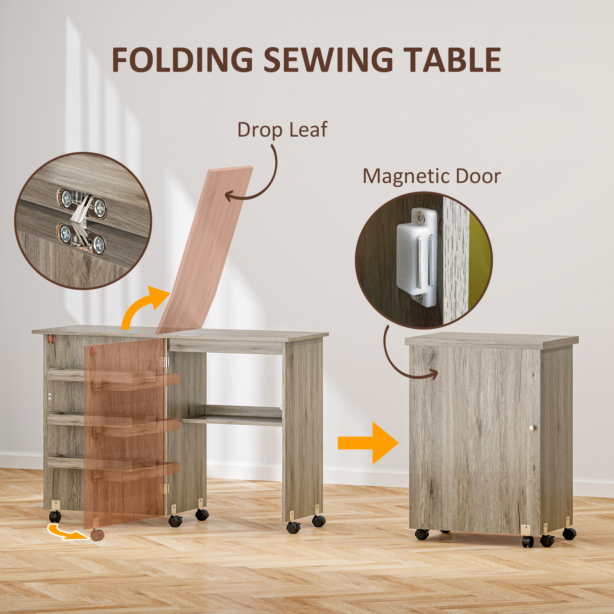 HOMCOM Sewing Machine Cabinet, Folding Sewing Table with Storage Shelf ...