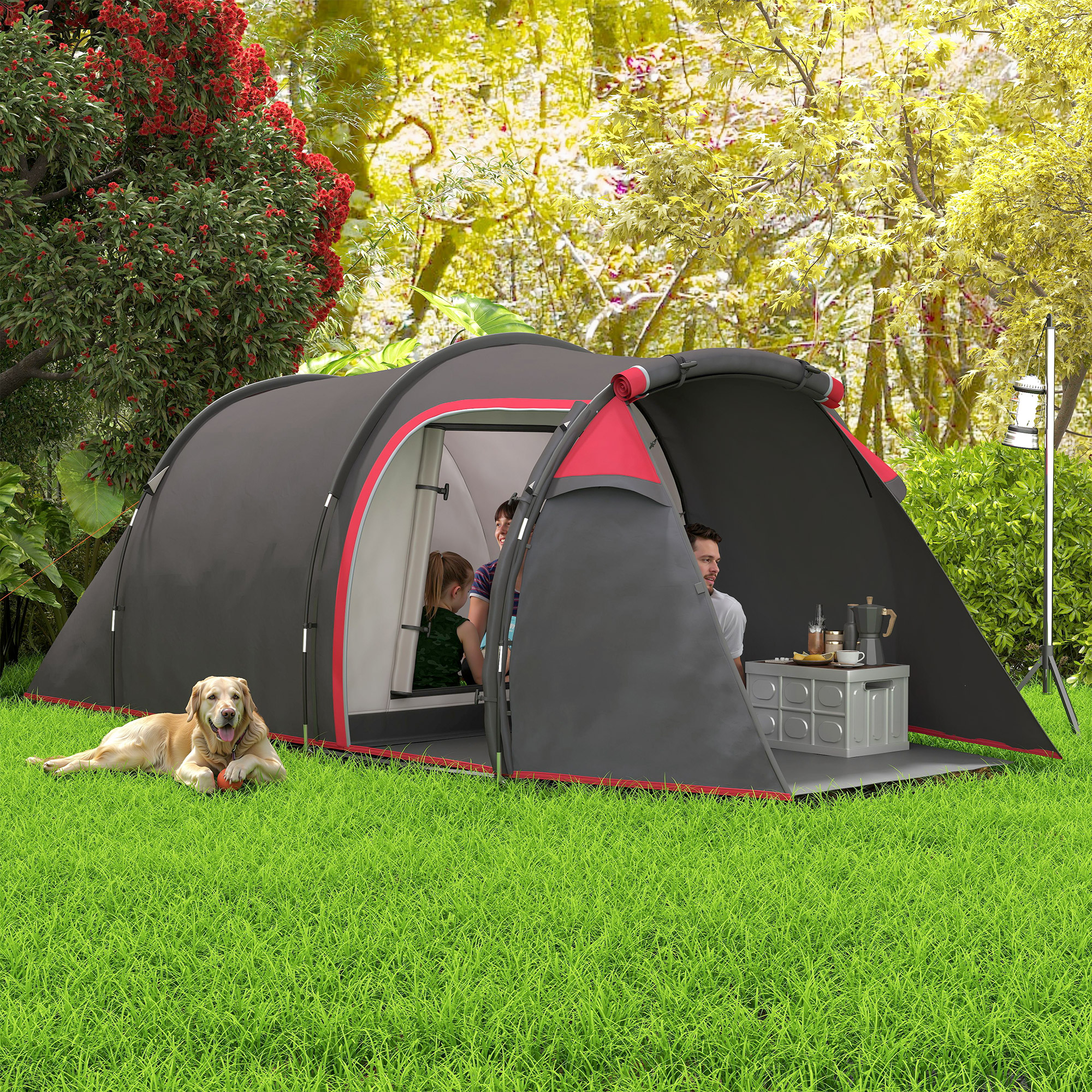 Outsunny Pop Up Camping Tent for 2-3 Person Tent with Screen Room ...