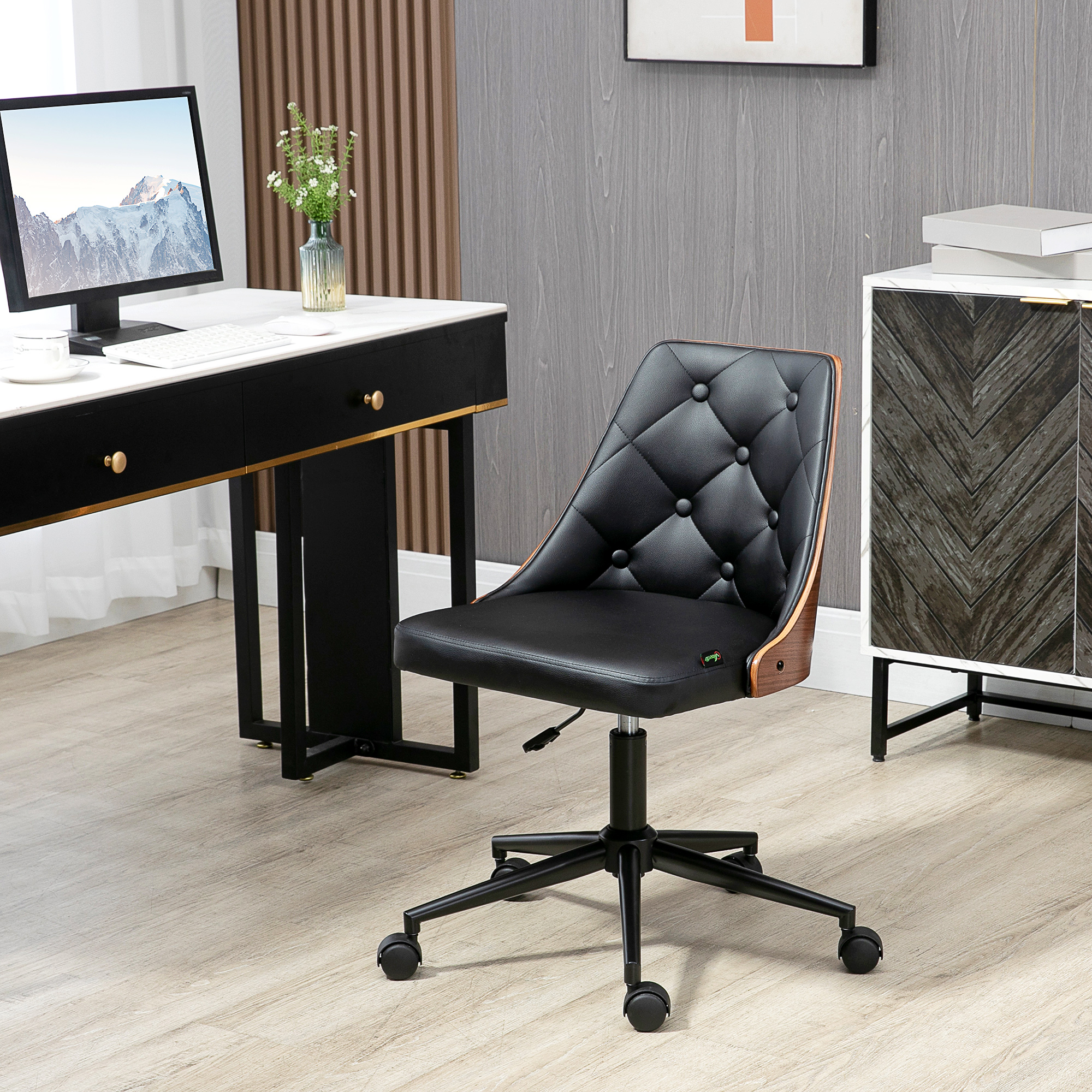 HOMCOM Office Chair, PU Leather Desk Chair with 360 Degree Swivel ...