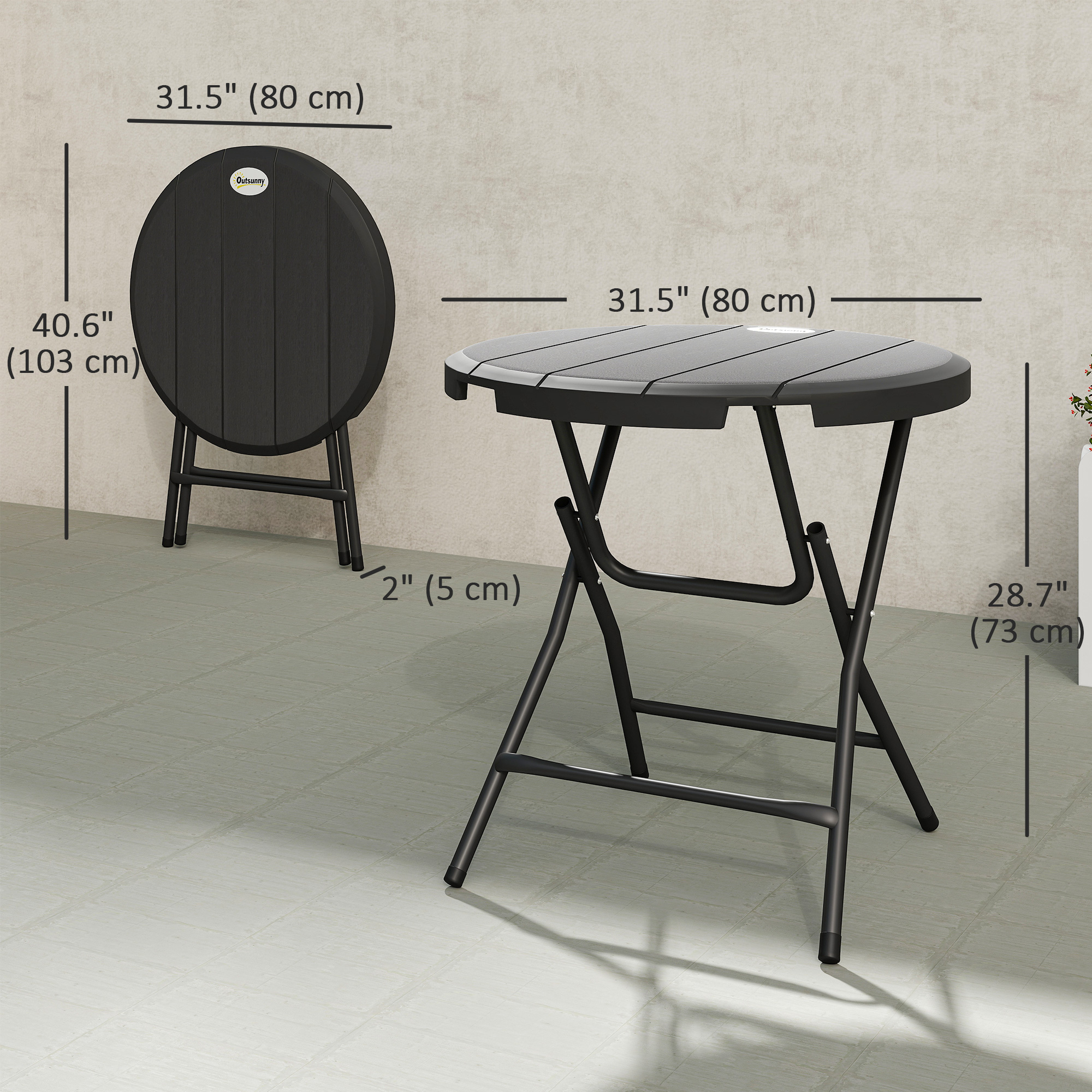 Outsunny Foldable Round Patio Table for 4, Outdoor Dining Table with ...