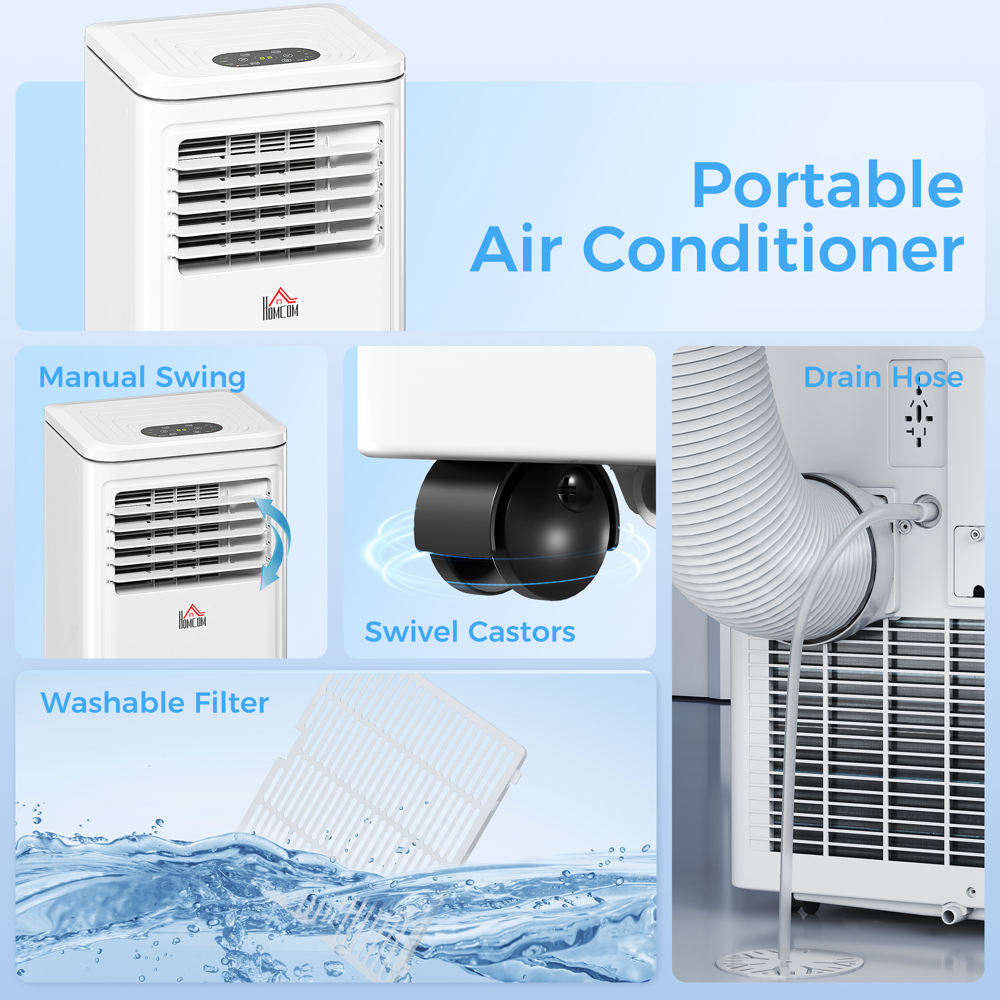 HOMCOM Portable AC Unit for Apartment, 8000 BTU Compact Movable Air ...