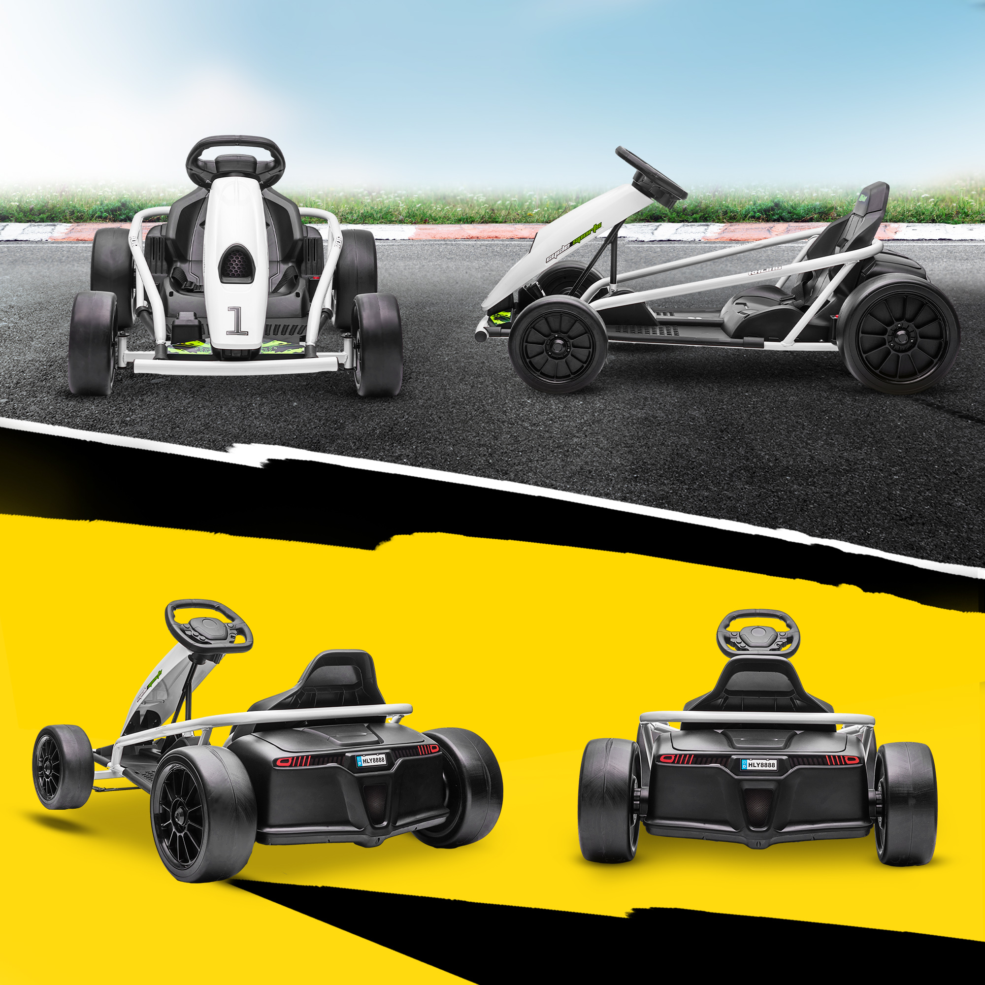 Aosom 24V Electric Go Kart for Kids, Drift Ride-On Racing Go Kart with ...