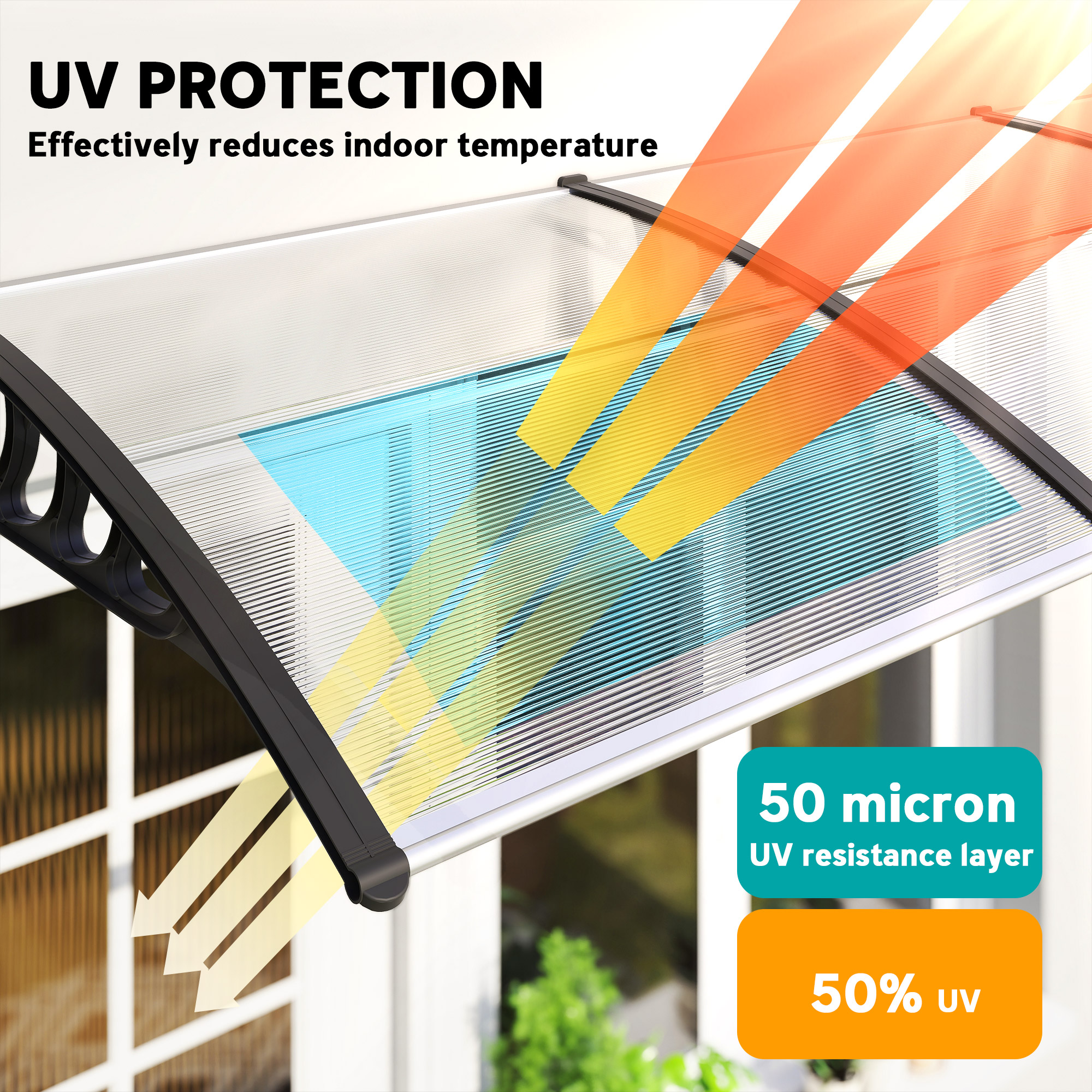 Outsunny Awning Door Canopy, 119.3" x 37.8" Polycarbonate Front Door ...