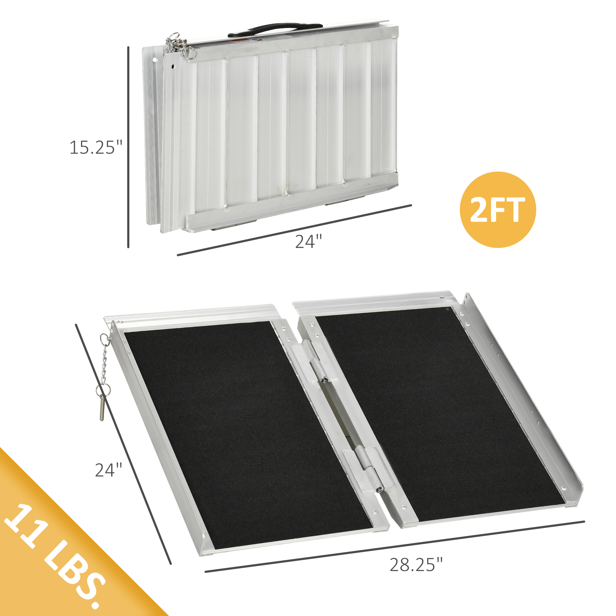 HOMCOM Textured Aluminum Folding Wheelchair Ramp, 2' Portable Threshold ...