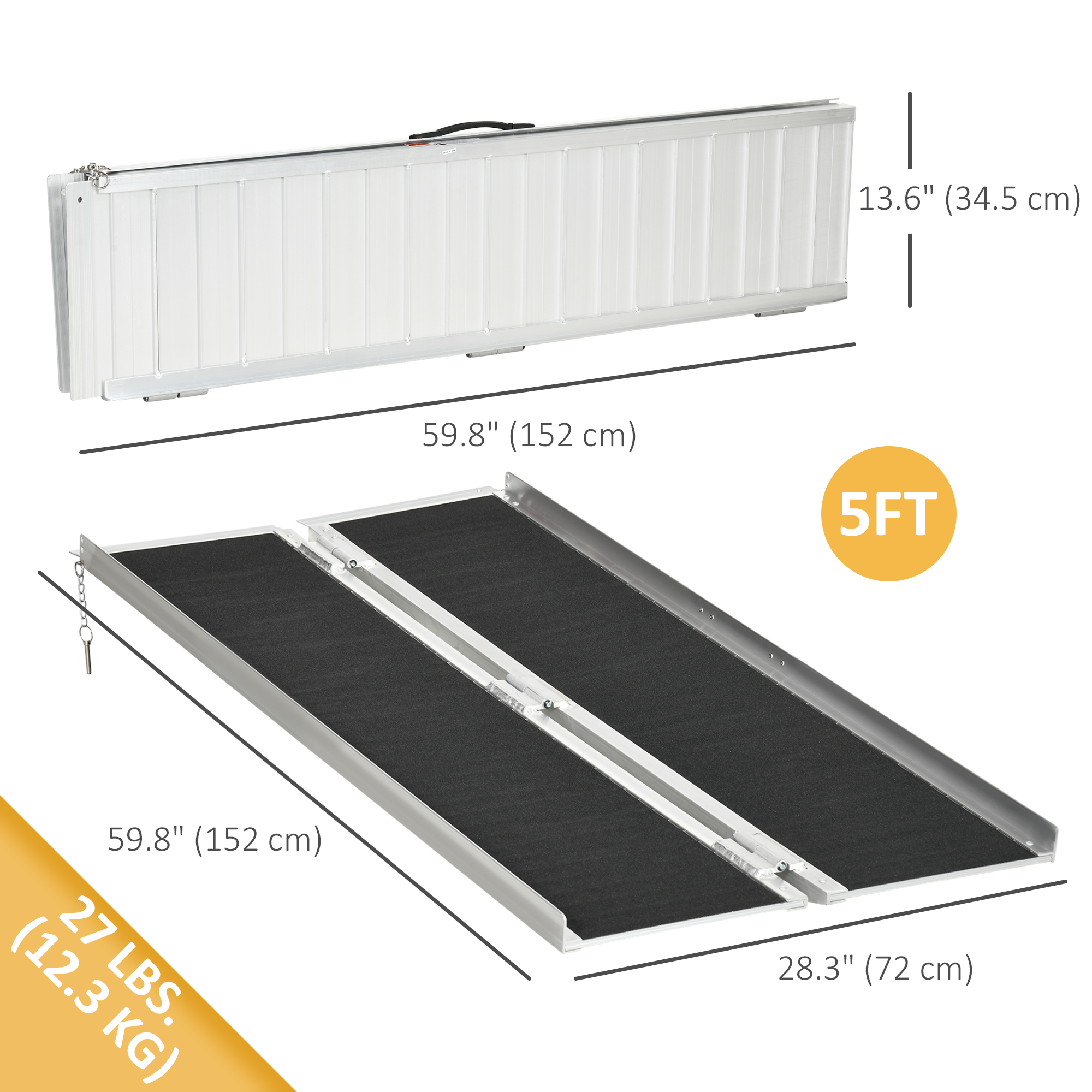 HOMCOM Foldable Portable Wheelchair Ramp Easy Access Carrier Ramp (5ft ...