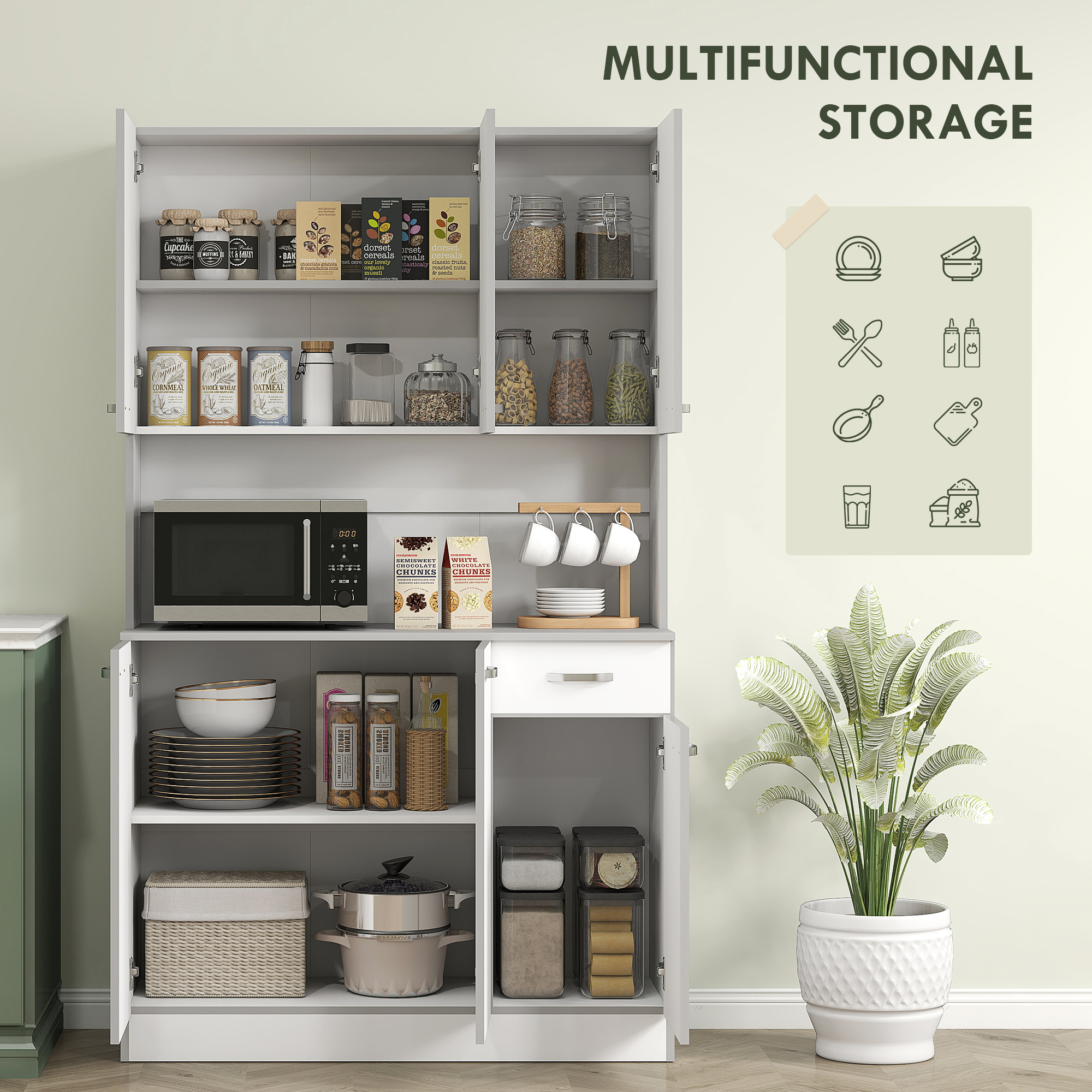 HOMCOM 71" Modern Buffet with Hutch, Standing Kitchen Hutch with ...