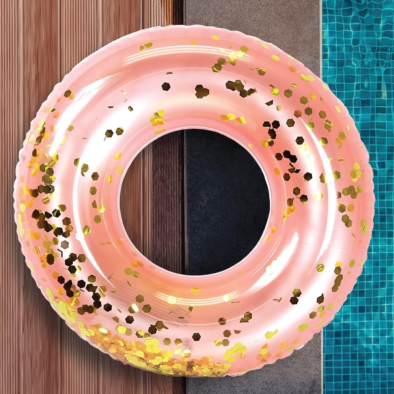 UV Resistant Inflatable Pool Float Tube with Confetti, Rose+Gold ...