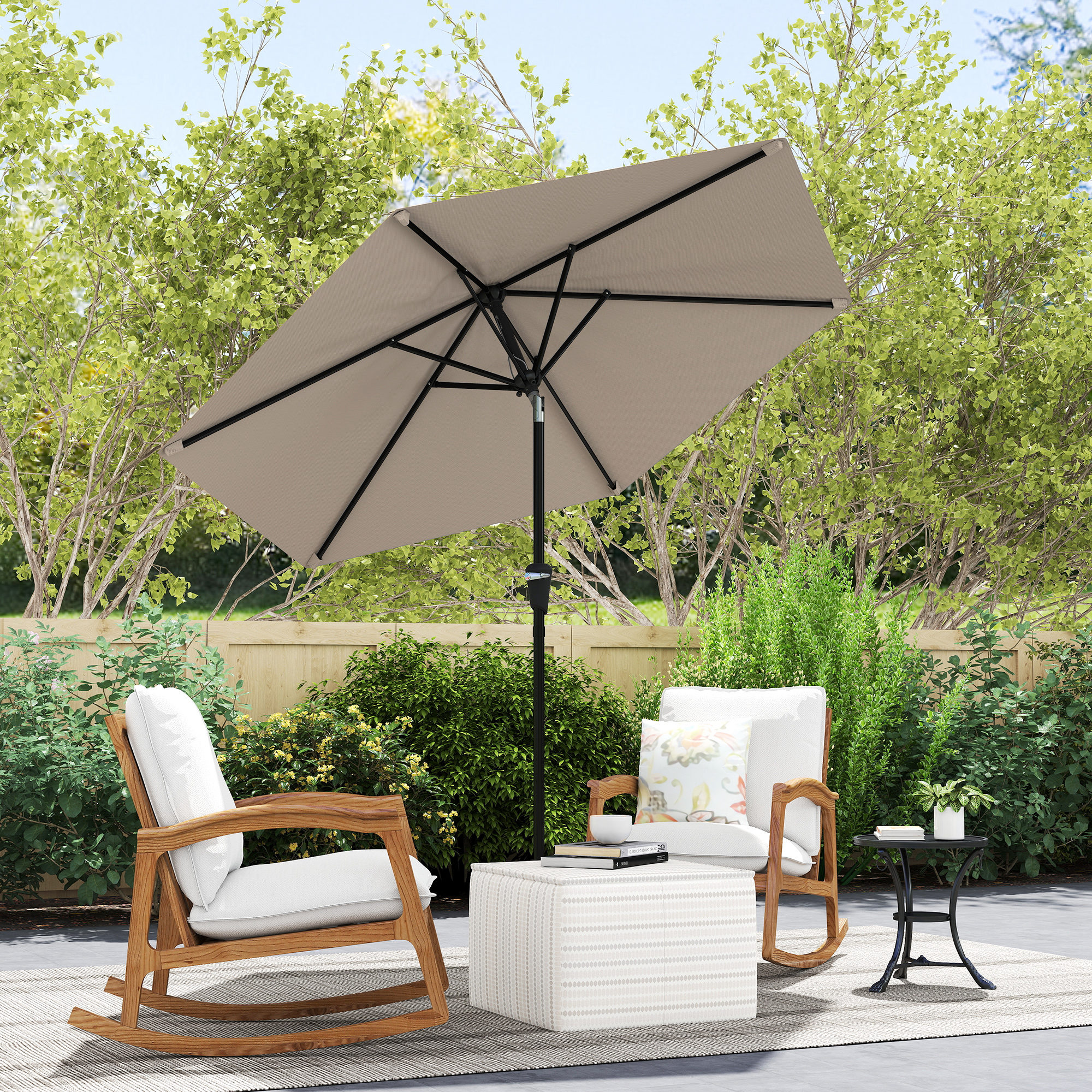 Outsunny Patio Sun Umbrella, Outdoor Parasol with 6 Ribs, Khaki | Aosom ...