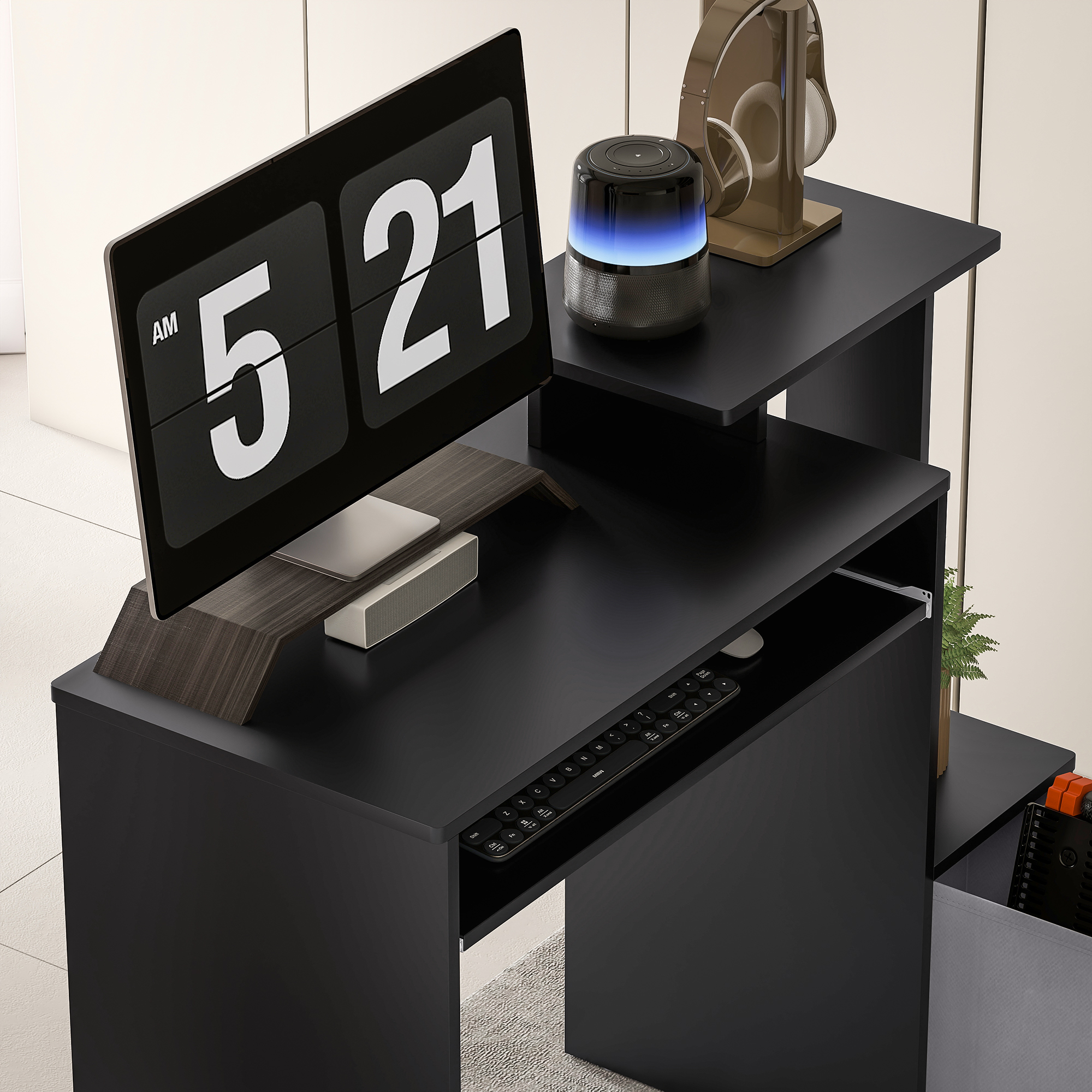 HOMCOM Computer Desk with Sliding Keyboard Tray Storage Drawer Shelf ...