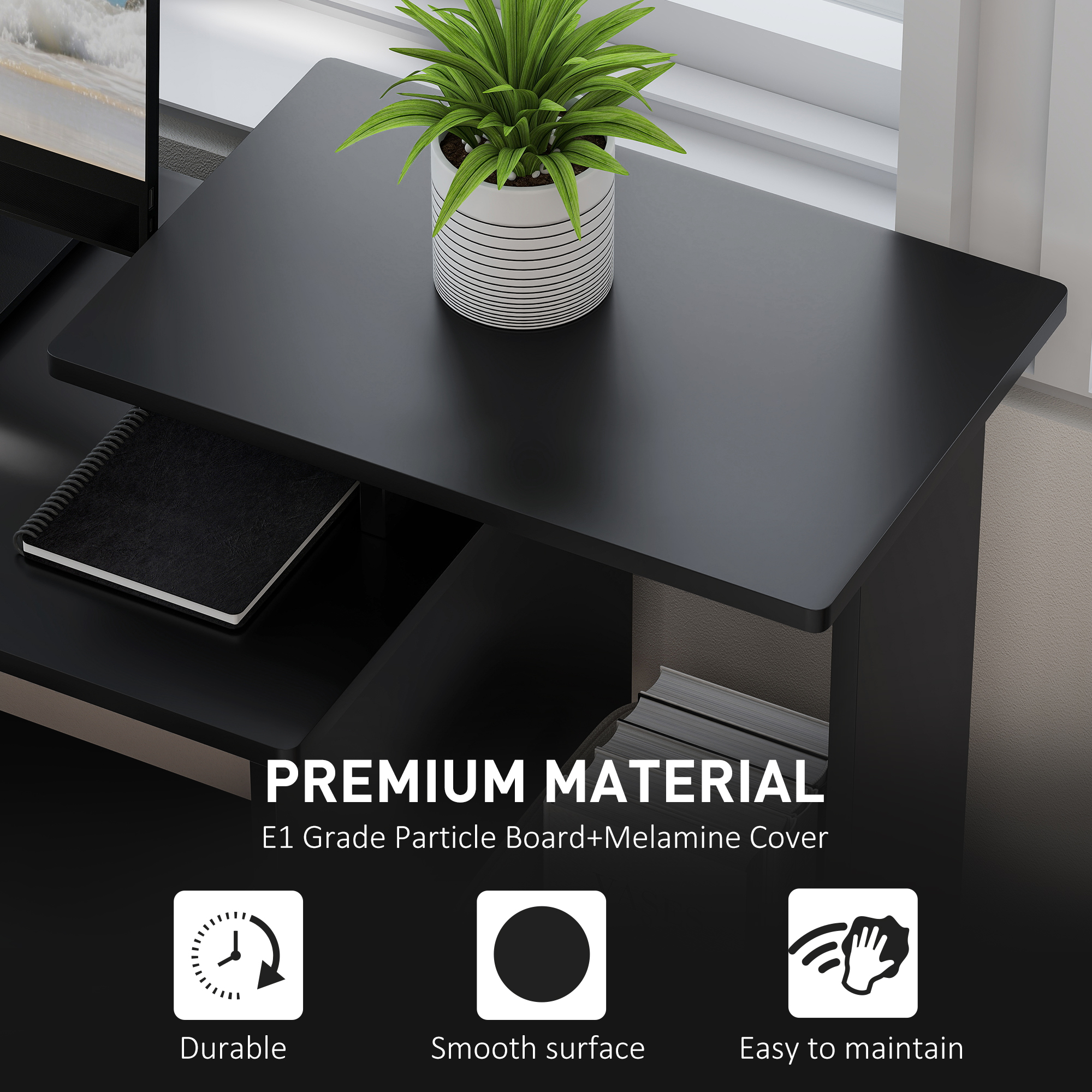 HOMCOM Computer Desk with Sliding Keyboard Tray Storage Drawer Shelf ...