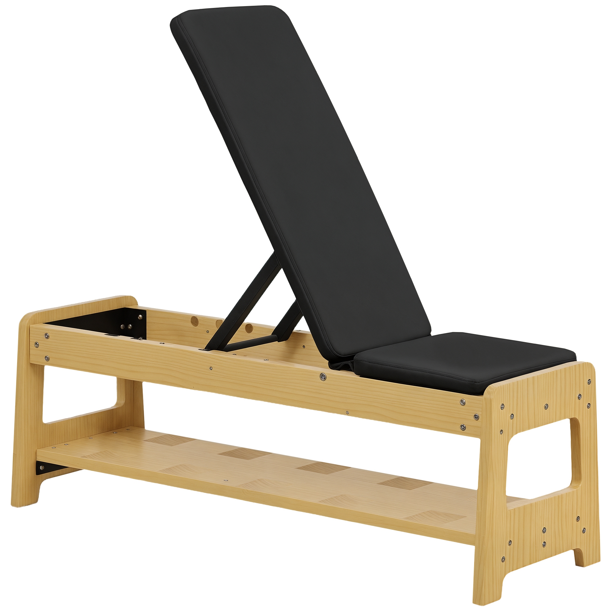 Soozier Wooden Adjustable Weight Bench with Dumbbell Rack, Flat or ...