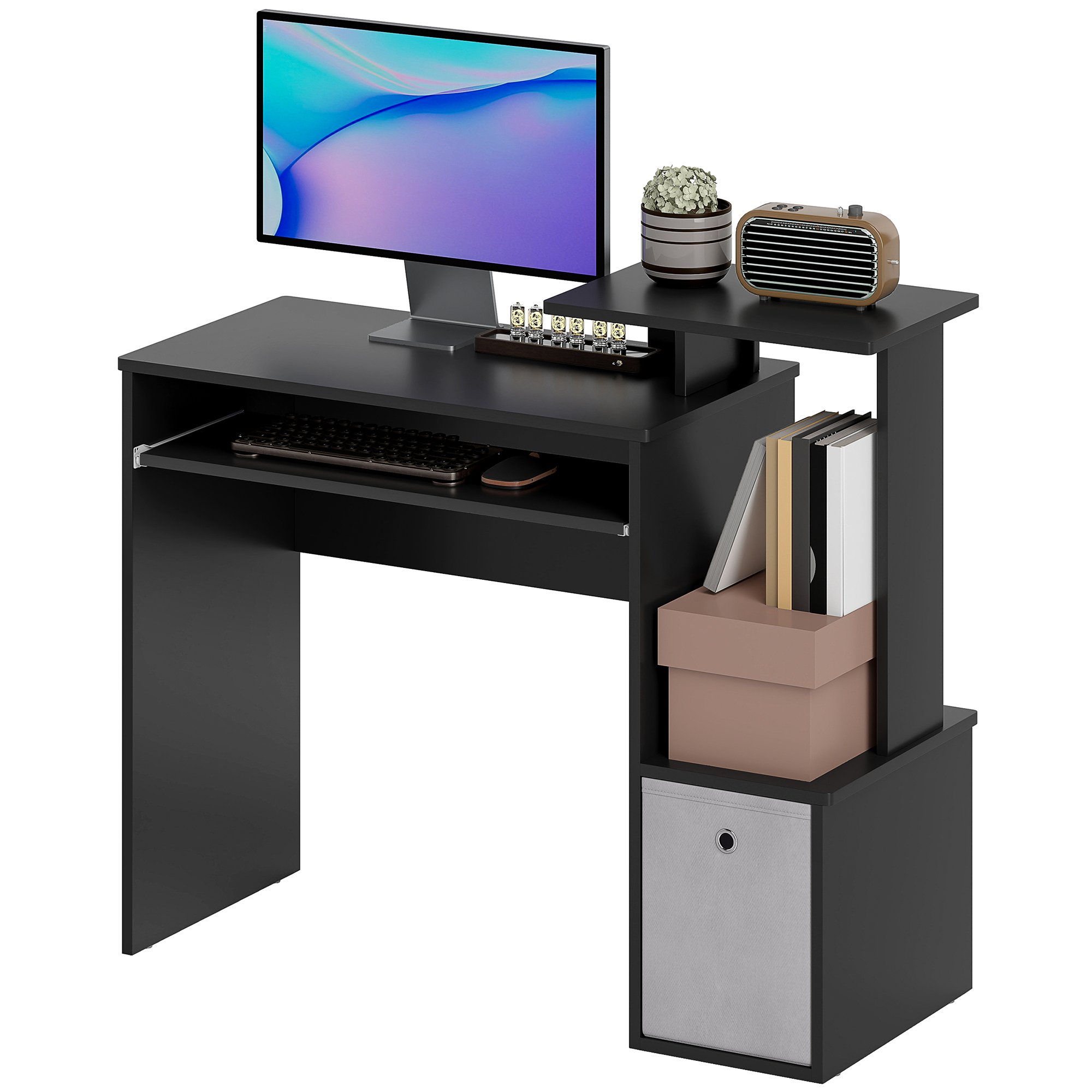 HOMCOM Computer Desk with Sliding Keyboard Tray Storage Drawer Shelf ...