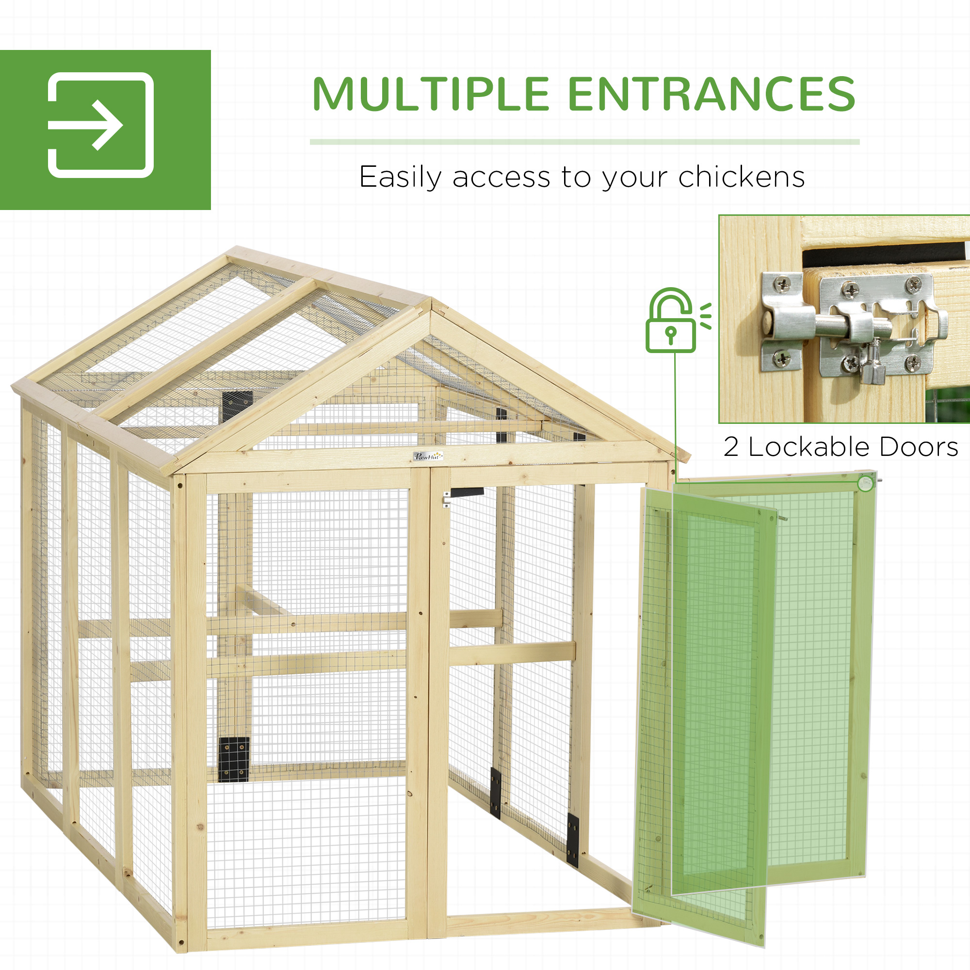 PawHut Wooden Chicken Run Combinable Design with Perches, 4.6' x 2.8 ...