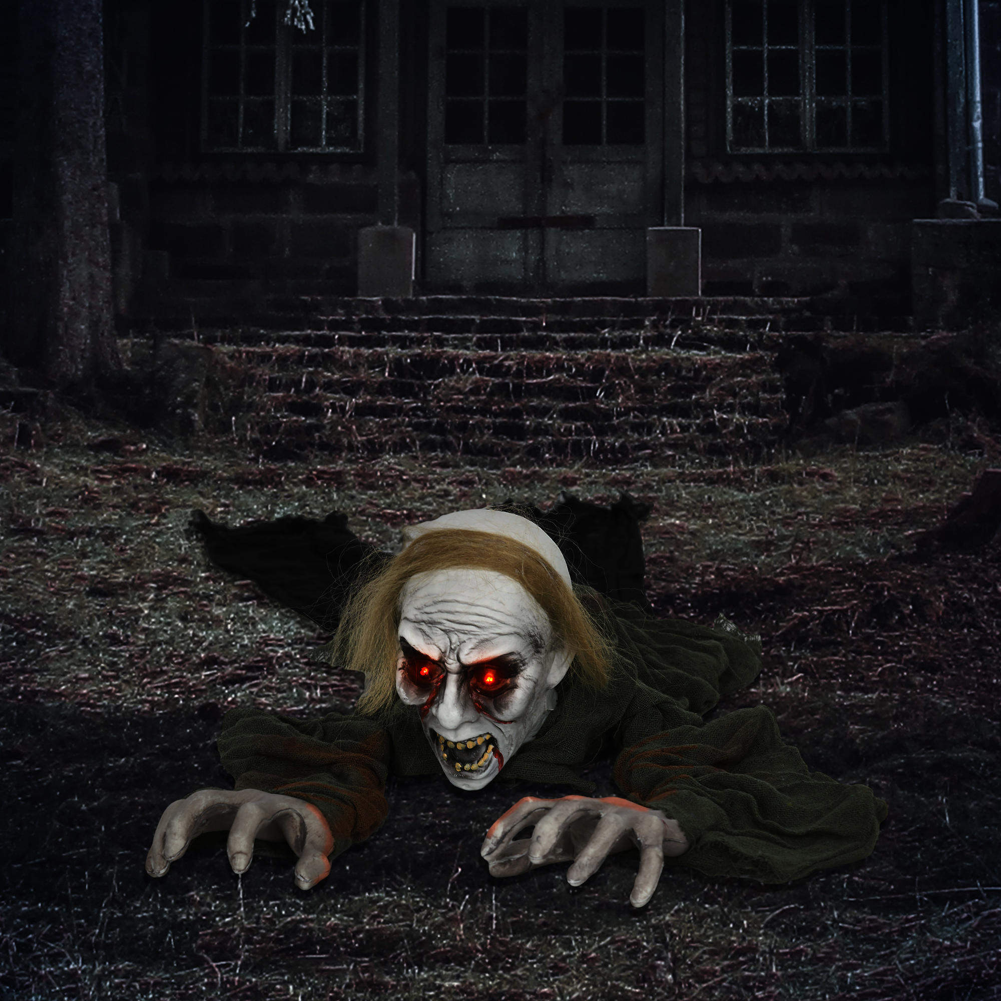 HOMCOM 66" Outdoor Halloween Decoration Crawling Zombie, Animated Prop Decor with Sound ...