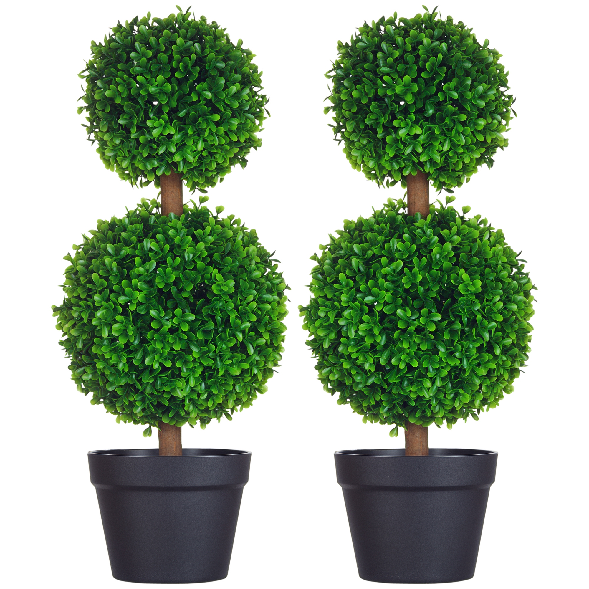 HOMCOM 2 Pcs 23.5" Artificial Boxwood Ball Topiary Tree Set of 2 Fake ...