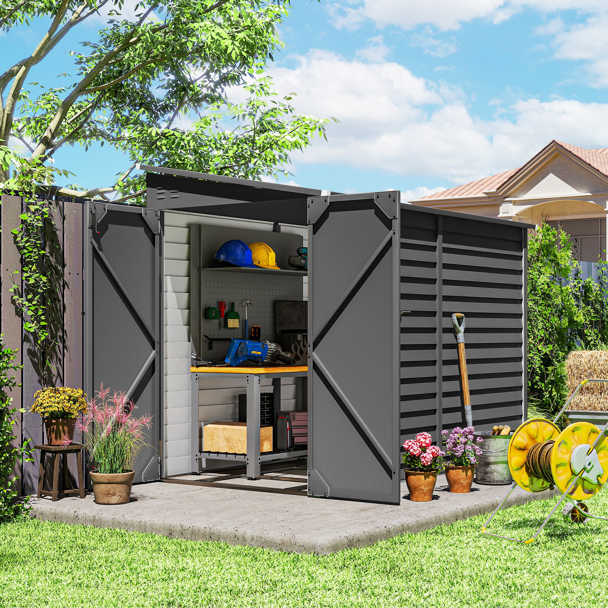 Outsunny 4.6x9 Metal Lean to Grey Storage Shed | Aosom.com