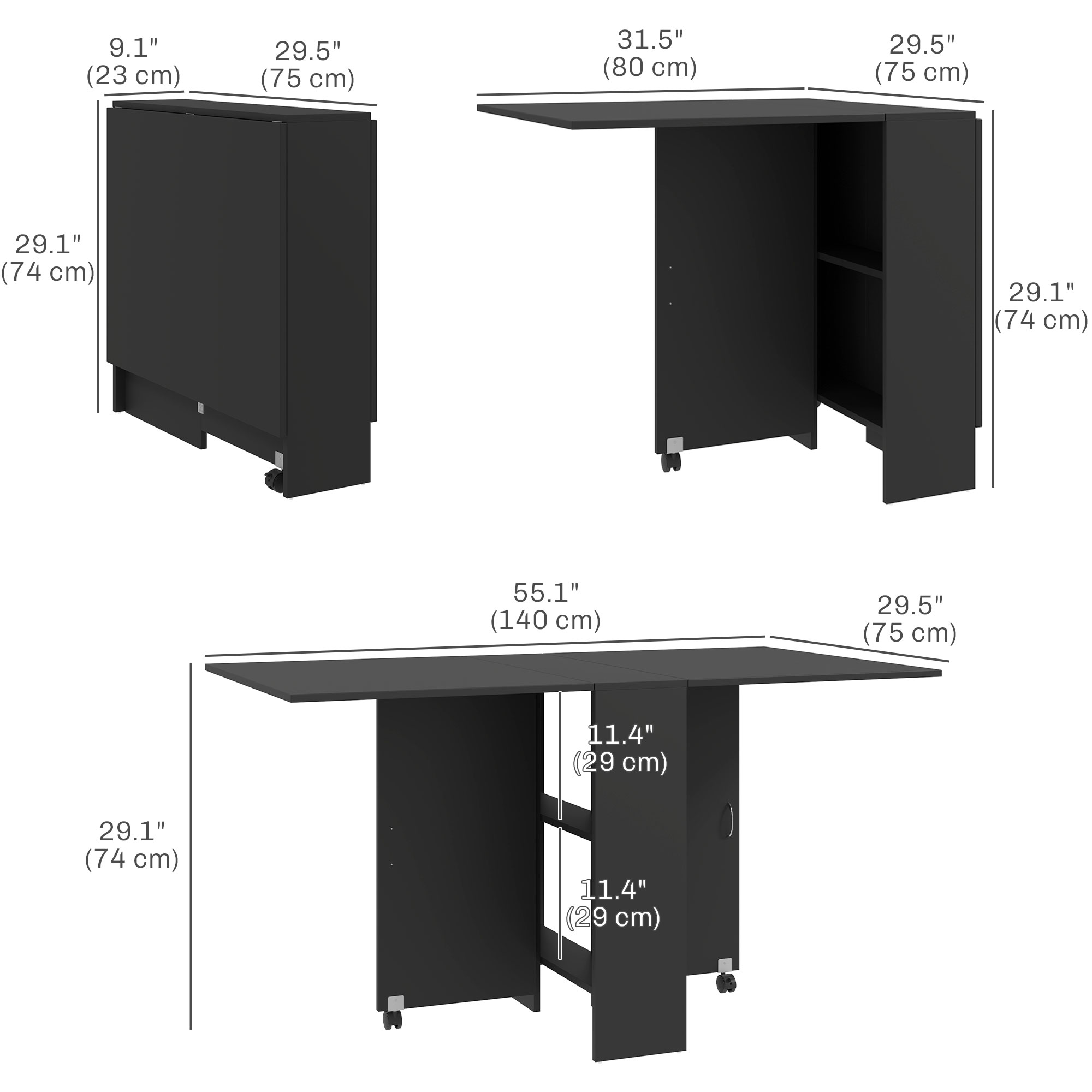 HOMCOM Extendable Dining Table, Movable Folding Dining Table, Drop Leaf ...