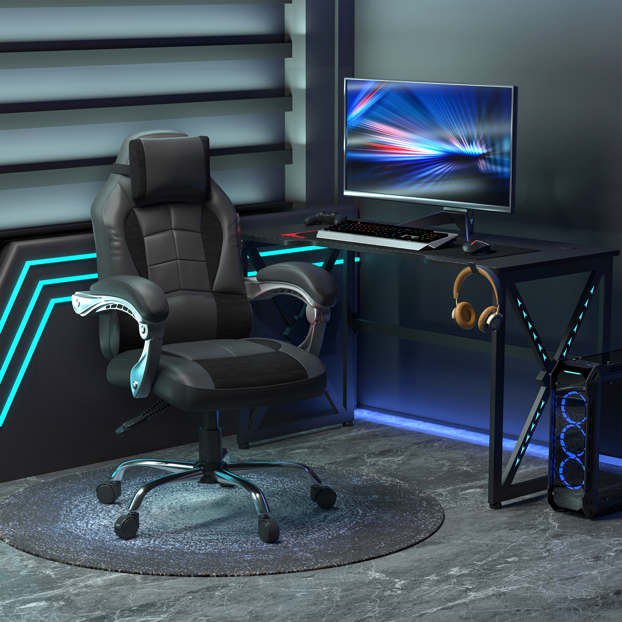 HOMCOM Ergonomic Executive Office Chair Swivel Racing Recliner Height ...