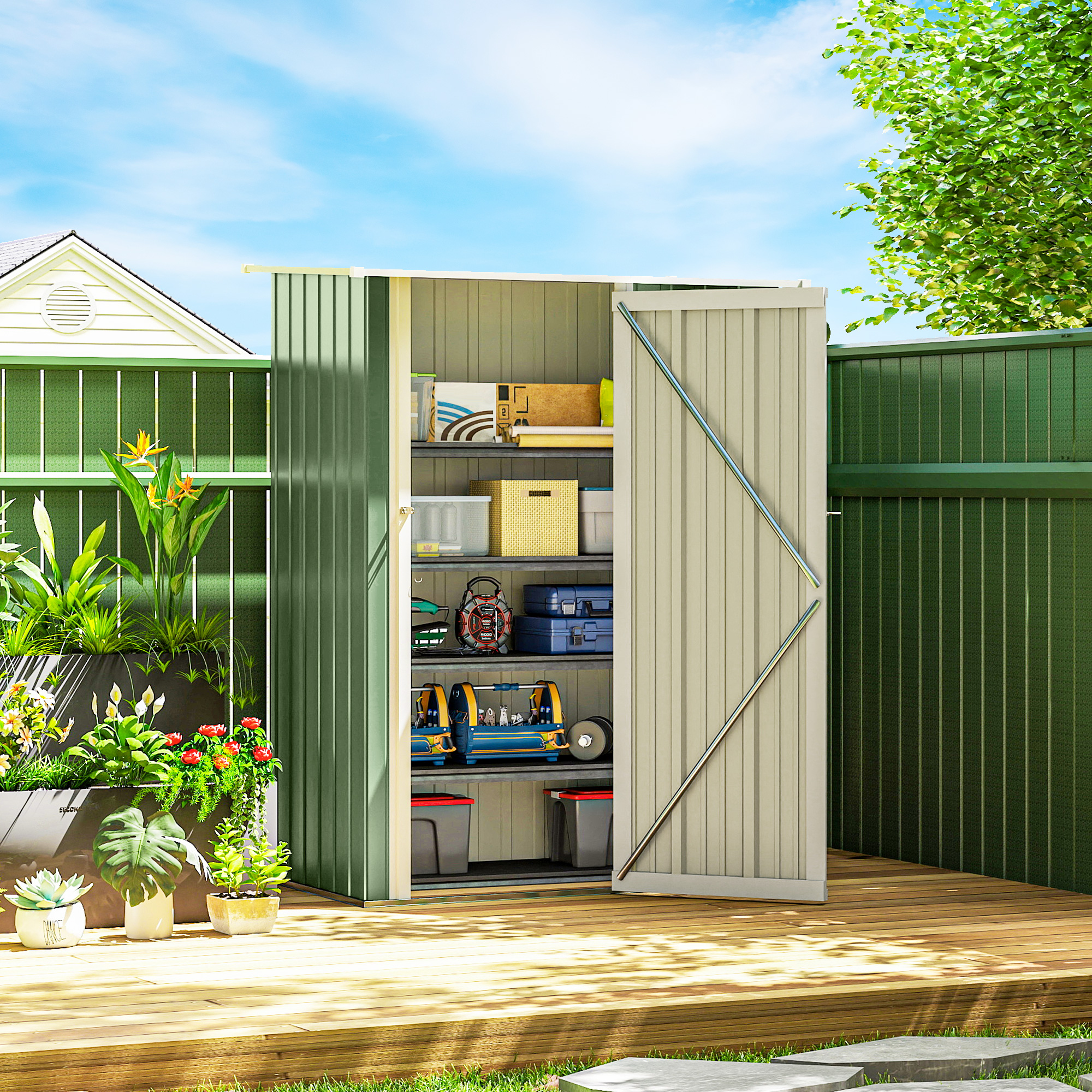 Outsunny 5 x 3ft Outdoor Storage Shed Metal Garden Shed Cabanon with ...