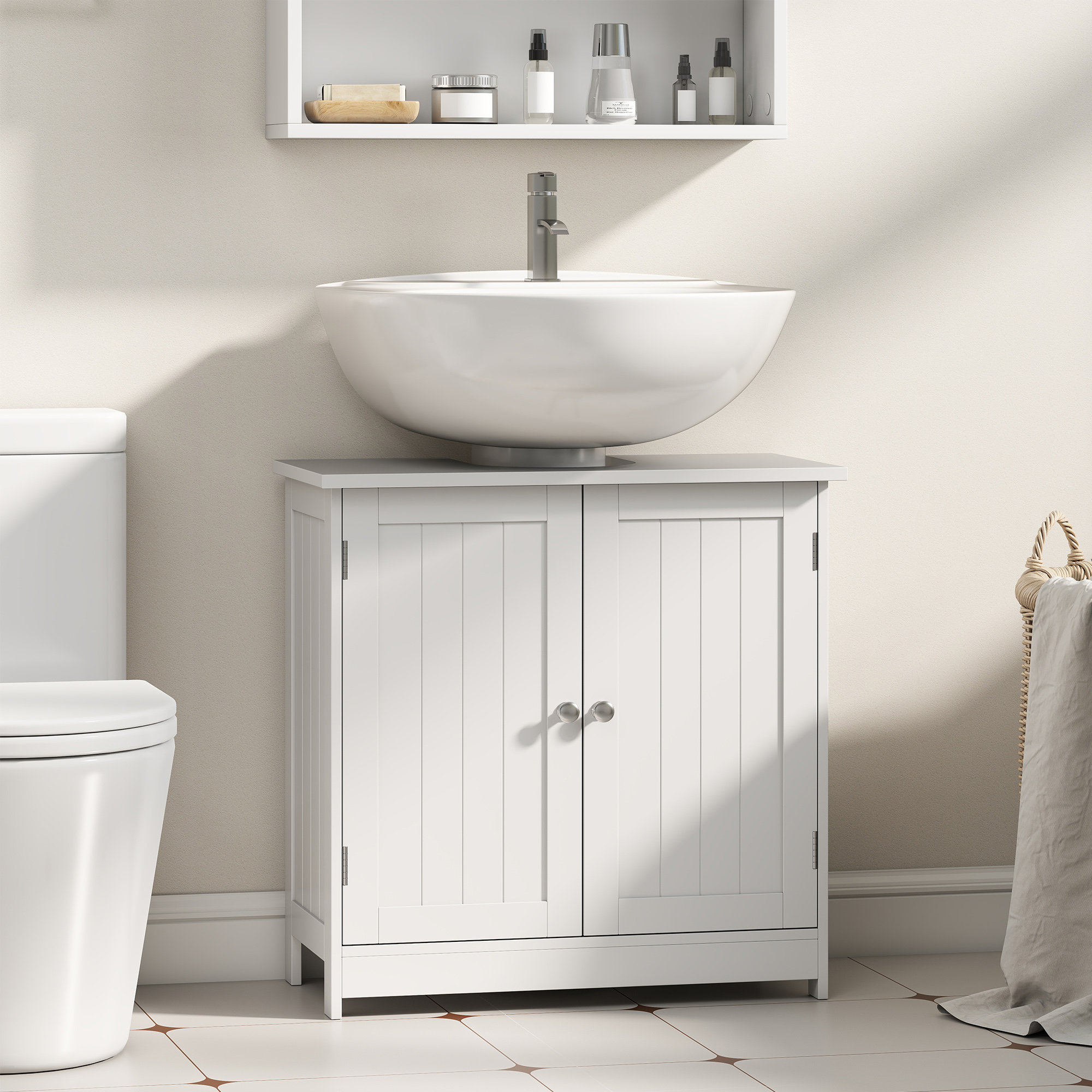 HOMCOM Under Sink Bathroom Cabinet with 2 Doors and Shelf, Pedestal ...