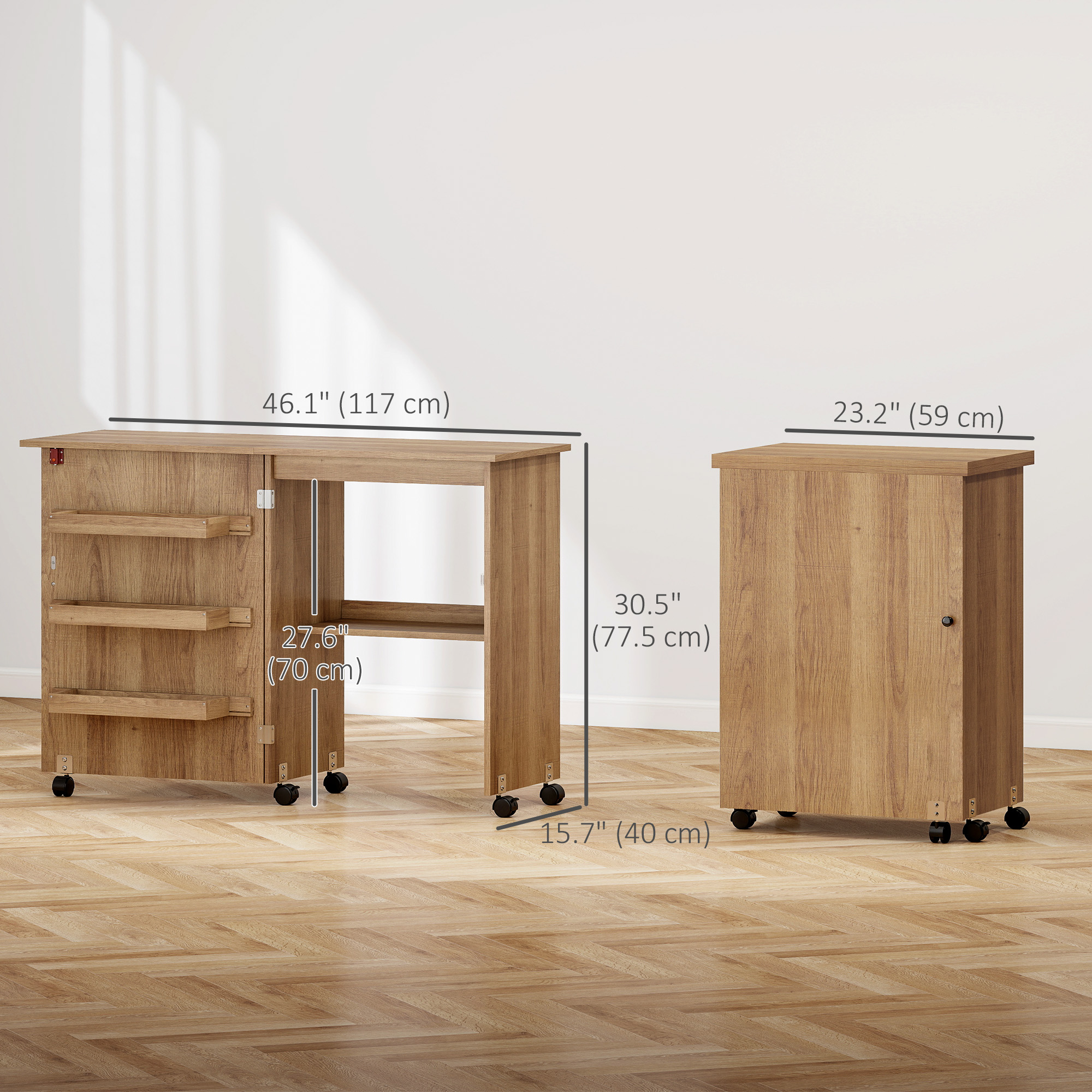 HOMCOM Sewing Machine Cabinet, Folding Sewing Table with Storage Shelf ...