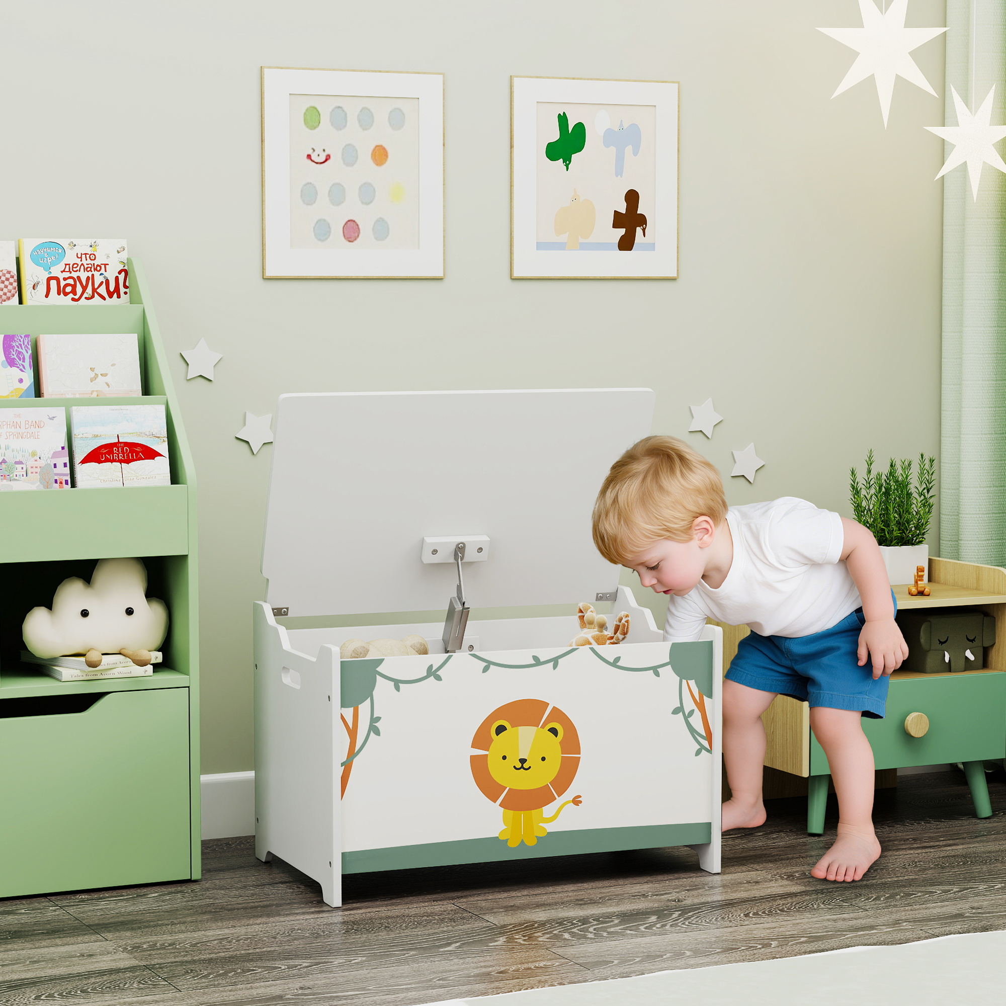 Qaba Toy Chest, Kids Storage Chest with Lid, Safety Hinges and Groove ...