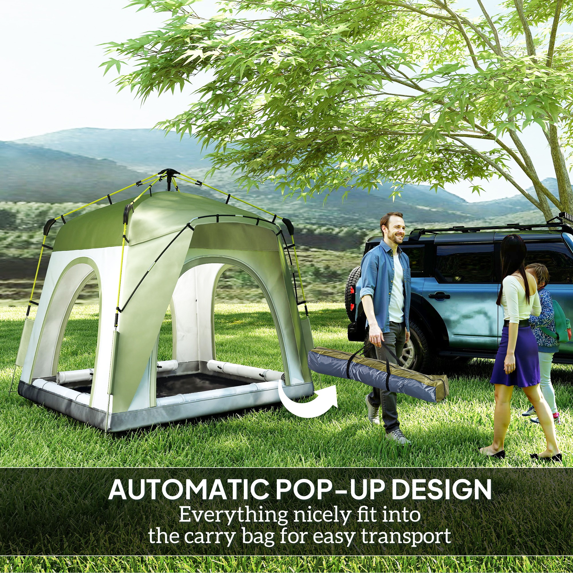 Outsunny Pop Up Camping Dome Tent Portable with 4 Doors and 4 Windows ...