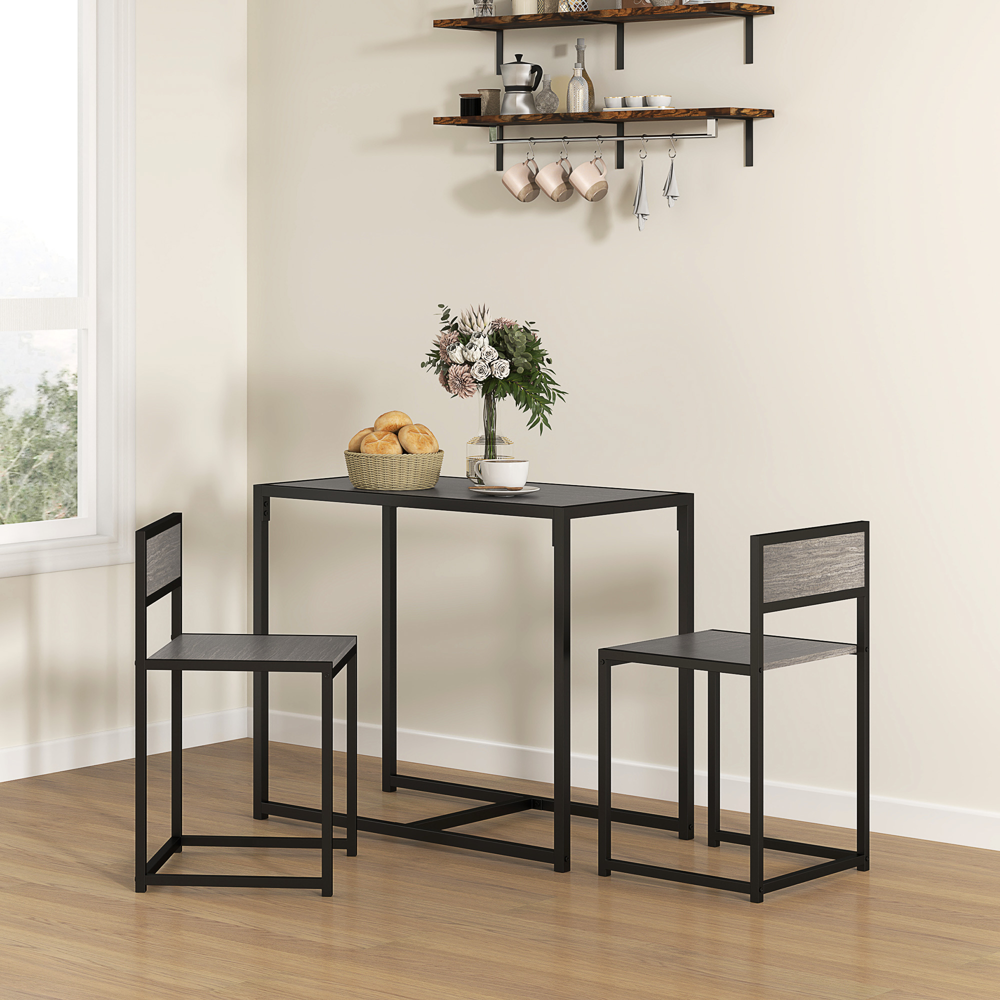 HOMCOM Dining Table Set, Industrial Dining Set for 2, Kitchen Table and ...