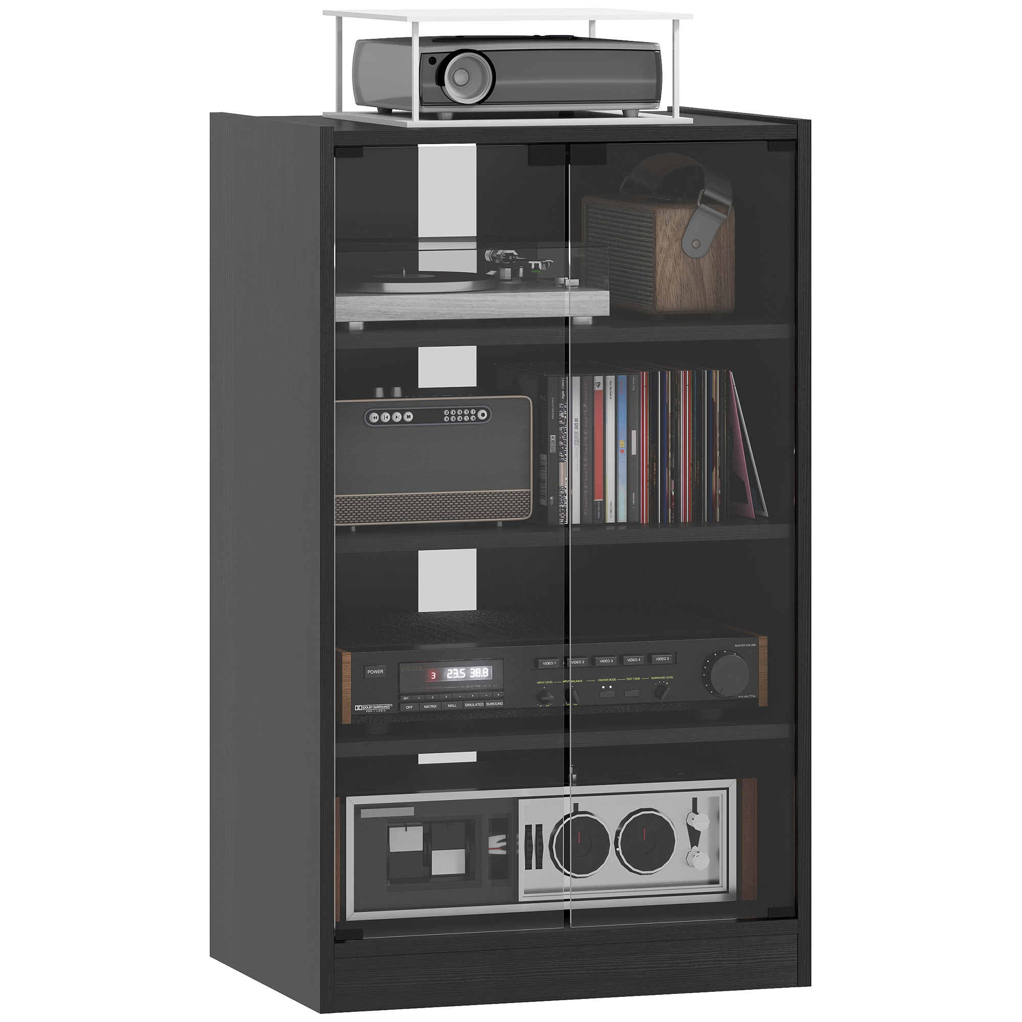 HOMCOM 5-Tier Media Stand, DVD Storage Cabinet with 3-Level Adjustable ...