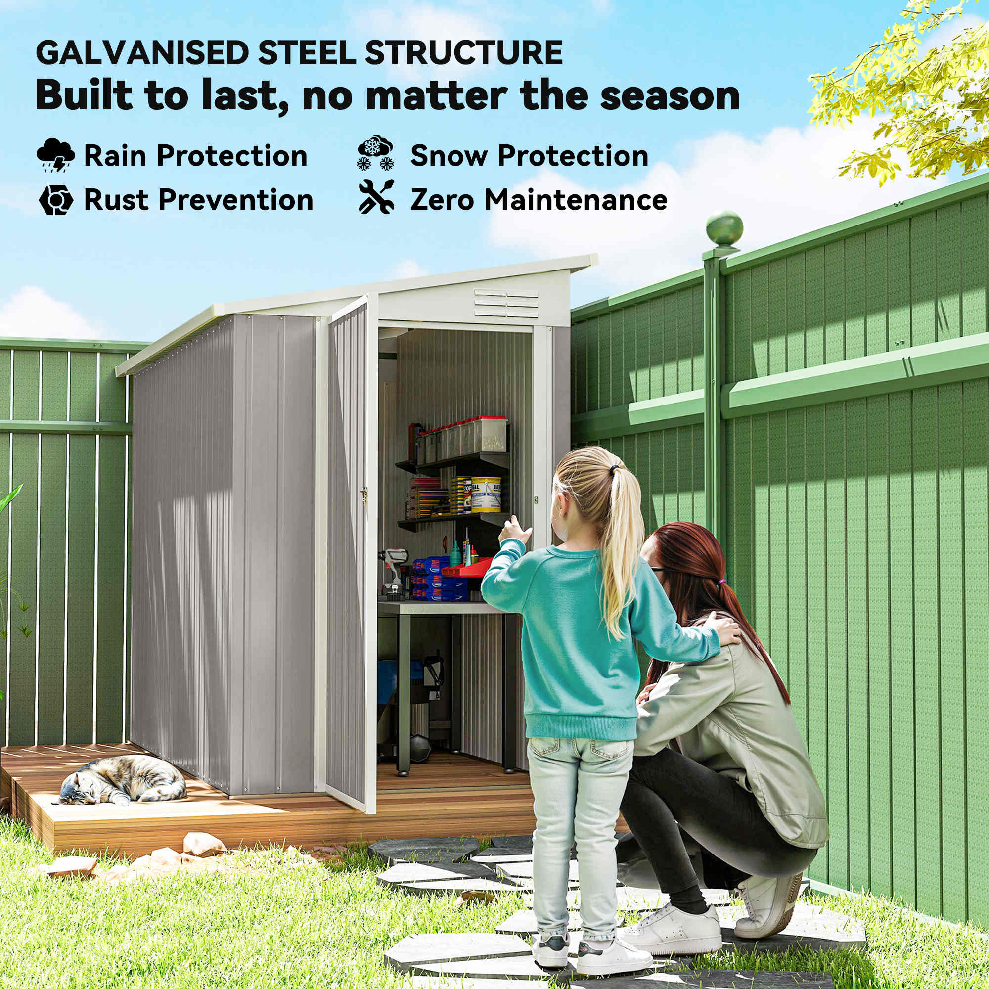 Outsunny 4' x 7.7' Lean to Garden Storage Shed, Outdoor Metal Tool ...