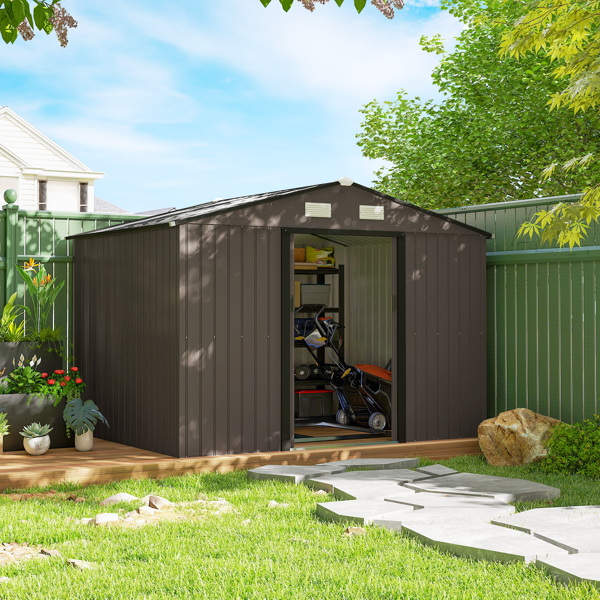 Outsunny Outdoor Shed Garden Storage Shed Tool Storage Building with 4 ...