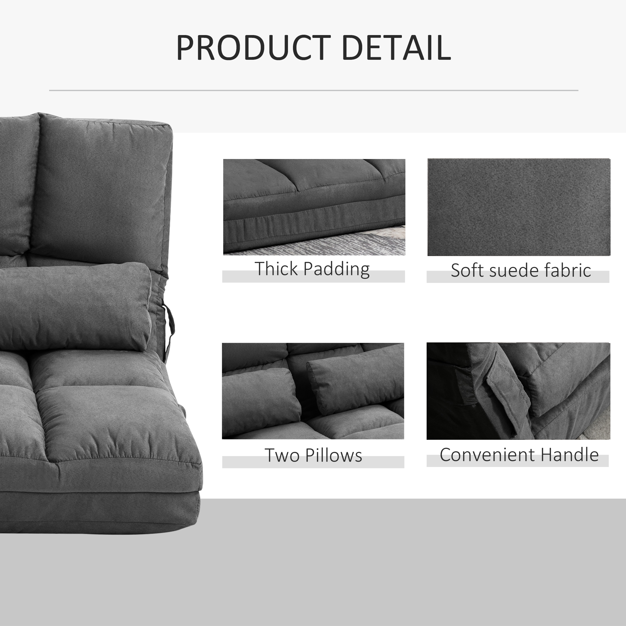 HOMCOM Convertible Recliner Sofa, Folding Floor Sofa Chair with ...