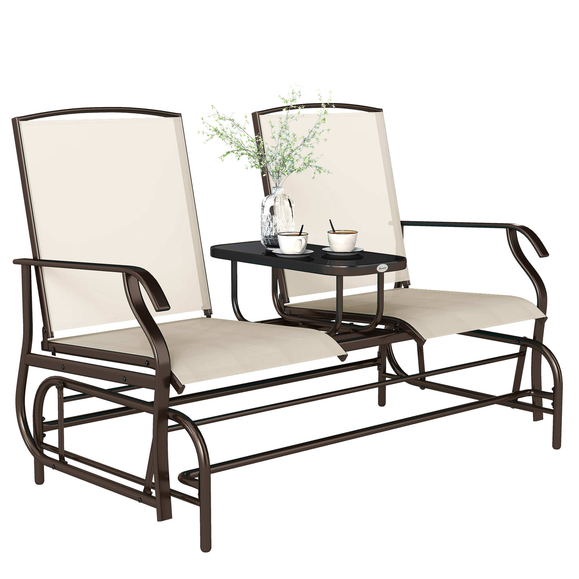 Outsunny 2-Person Outdoor Glider Bench w/ Center Table, Steel Frame for ...