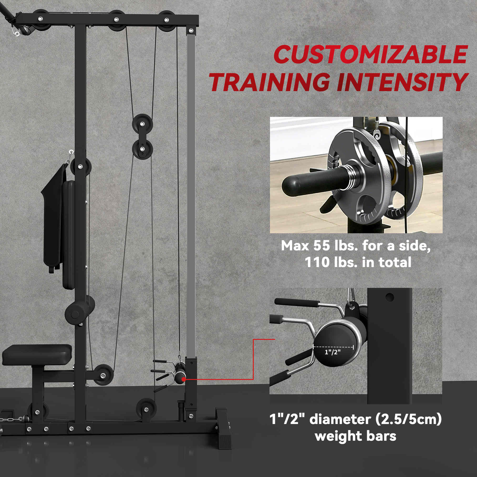 Soozier Lat Pull Down Machine, High / Low Pulley Machine with ...