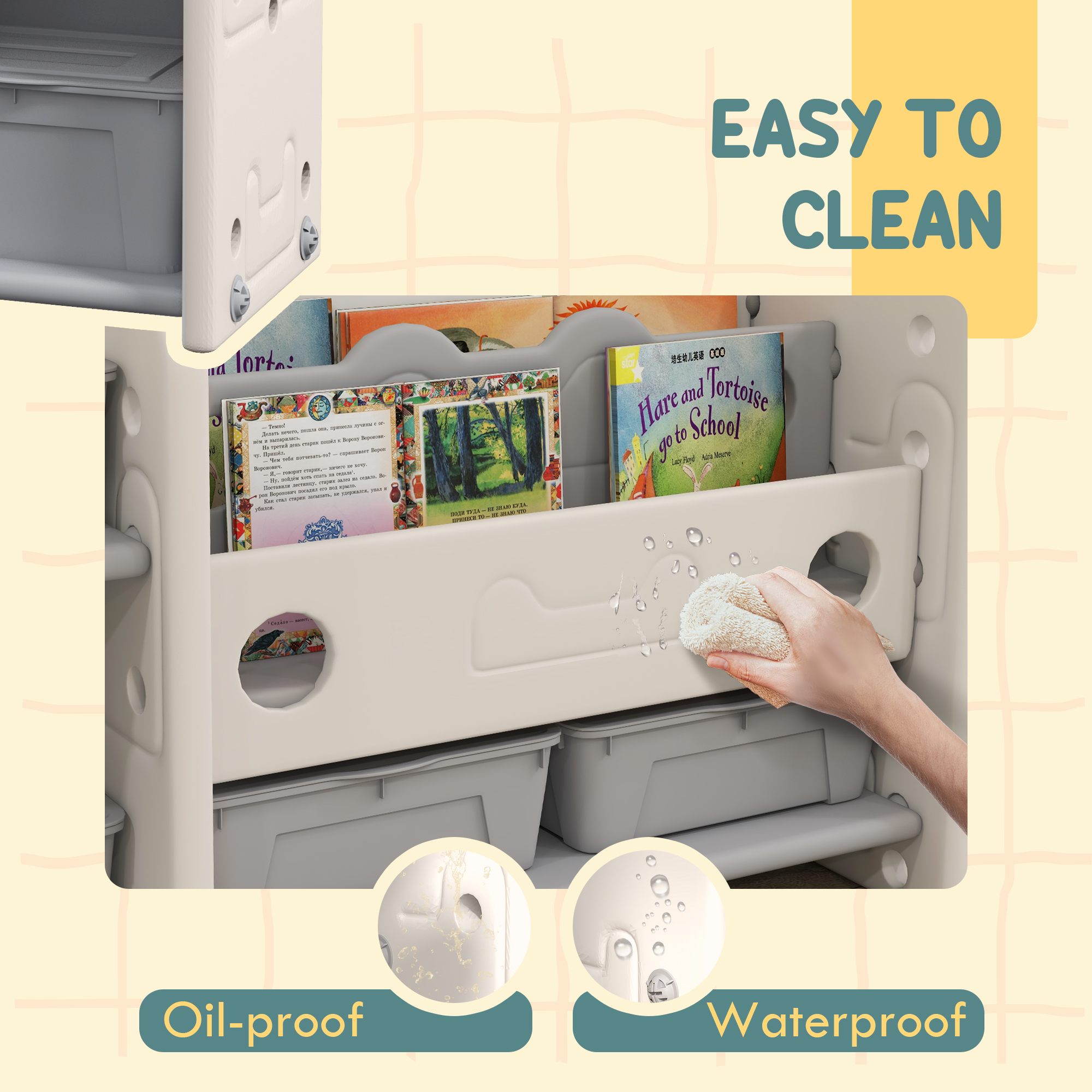 Qaba Toy Storage Organizer with 4 Storage Boxes, Bookshelves, Storage ...