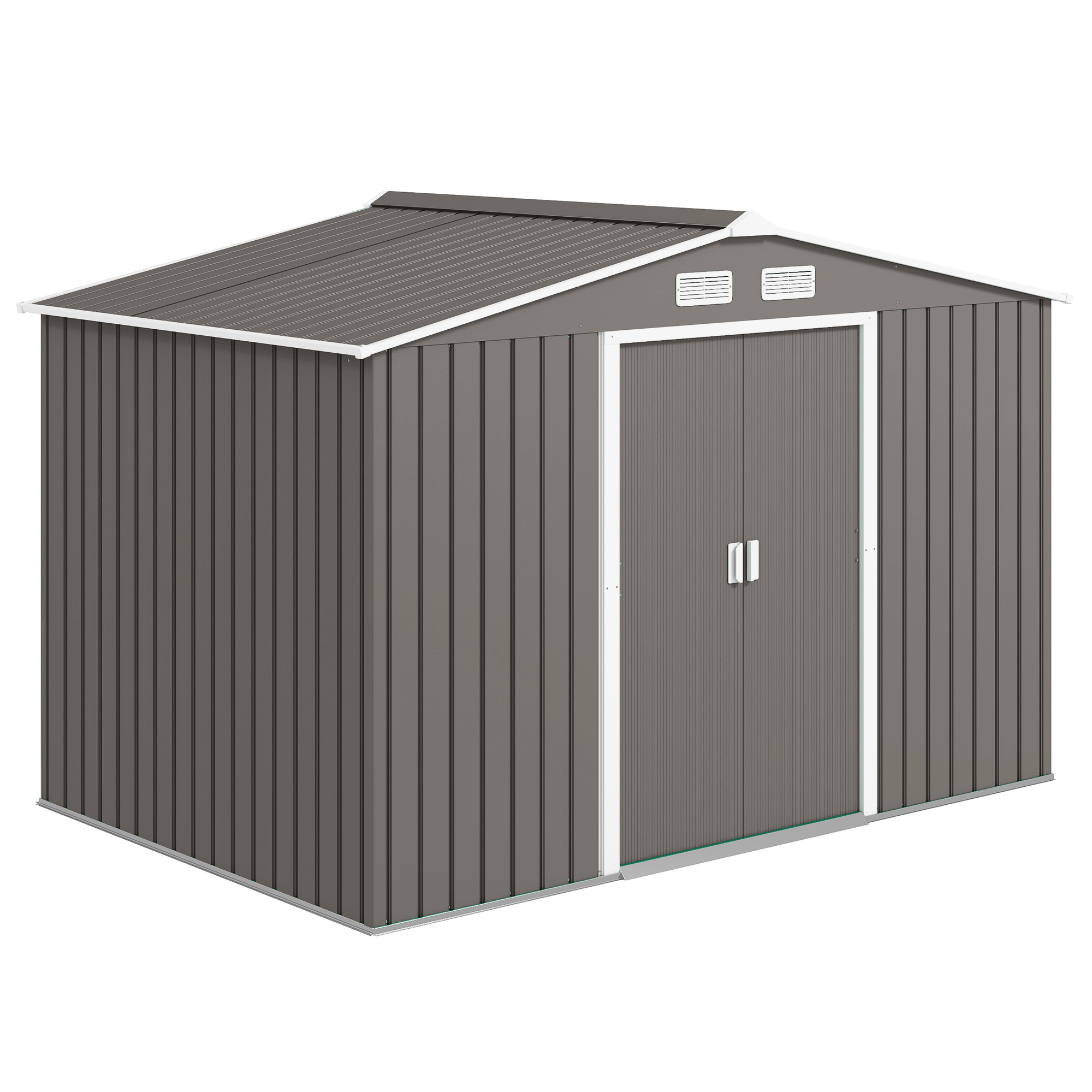 Outsunny 9x6 Garden Storage Shed w/Floor Foundation Double Doors Grey ...
