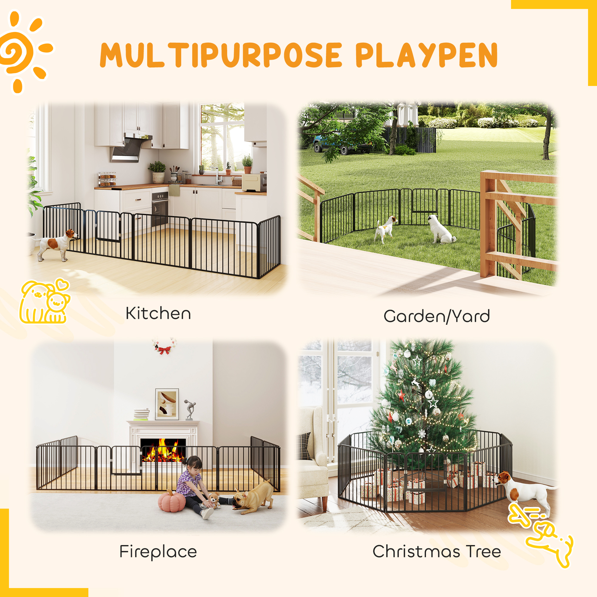 PawHut Dog Fence Outdoor 8 Panels 24" Height Indoor Steel Pet Exercise ...