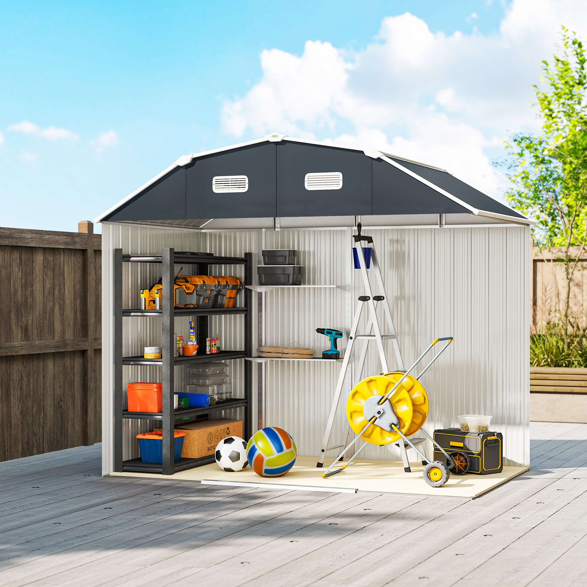 Outsunny 8' x 4' Galvanized Outdoor Storage Shed, Garden Shed with ...