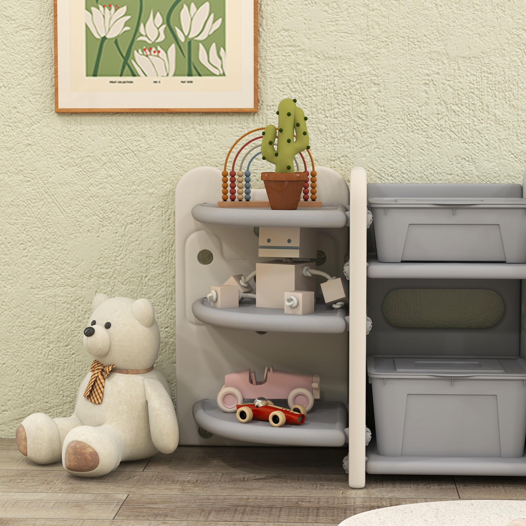 Qaba Toy Storage Organizer with 4 Storage Boxes, Bookshelves, Storage ...